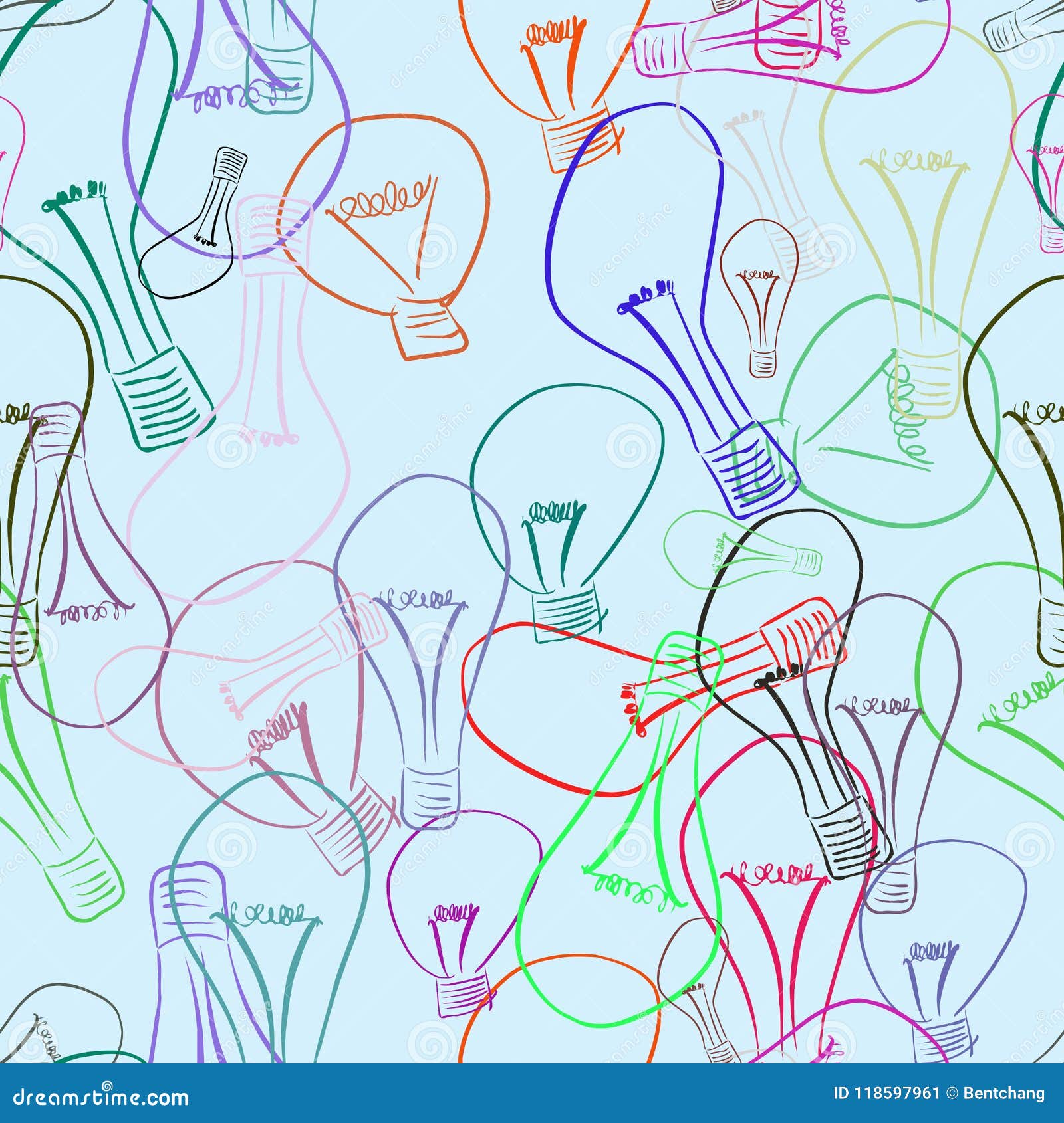 Seamless Light Bulb Illustrations Background Abstract, Hand Drawn ...