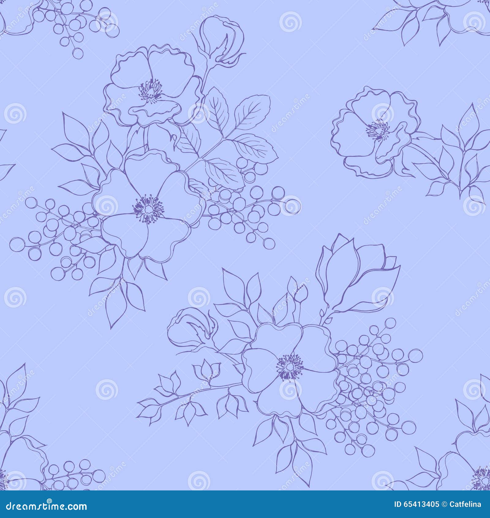 Seamless Light Lilac Pattern with Hand Drawn Flowers and Leaves Stock ...