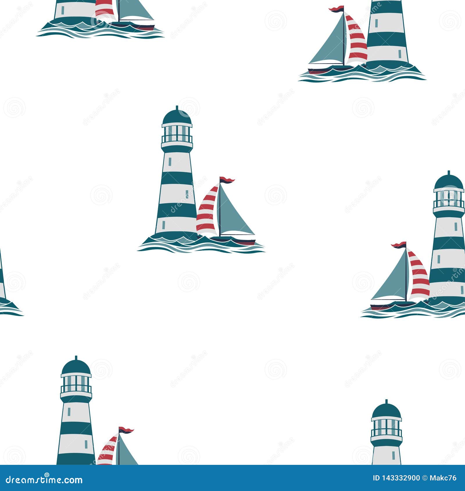 Seamless Lighthouse Pattern Stock Vector - Illustration of flat, beach ...