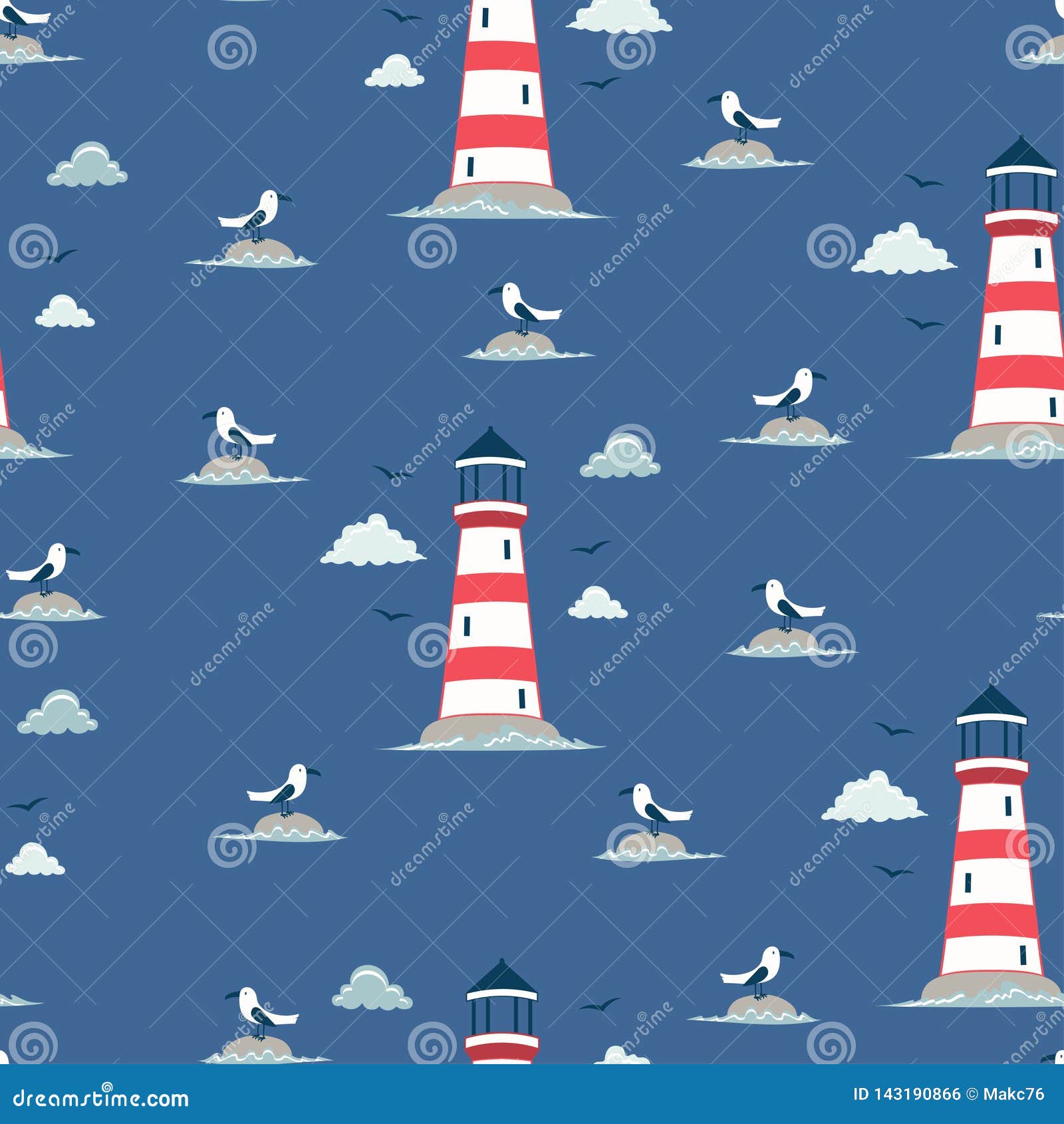 Seamless Lighthouse Pattern Stock Vector - Illustration of maritime ...