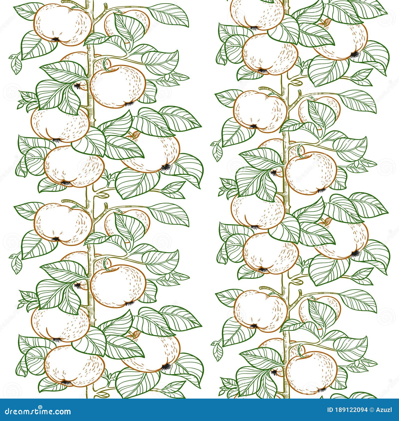 Seamless Line Pattern of the Branches of the Apple Trees with Apples ...