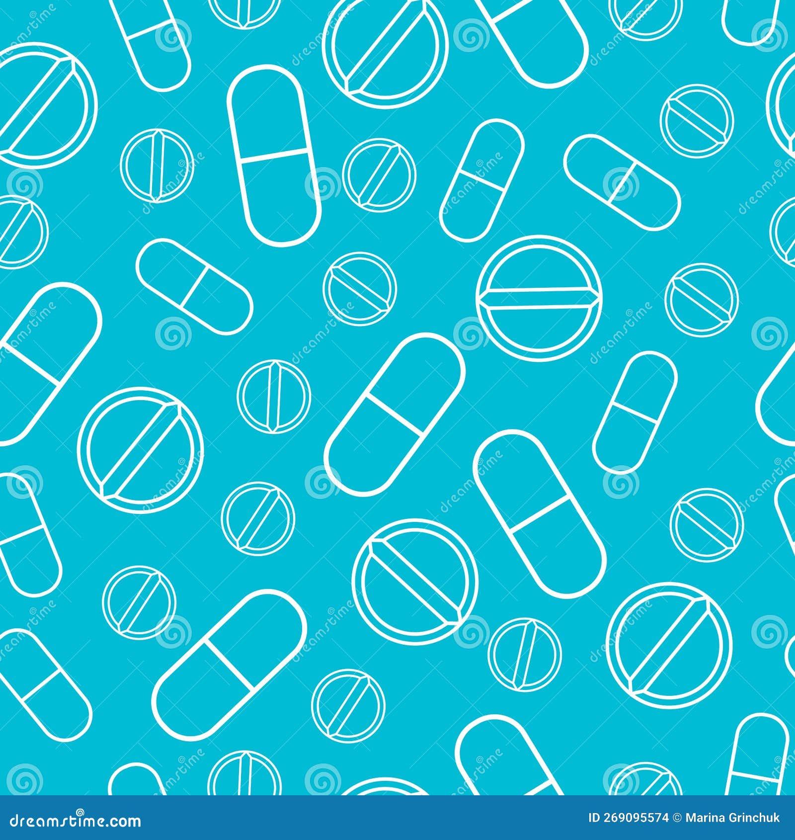 Seamless Line Pattern with Pills and Capsules. Vector Illustration ...