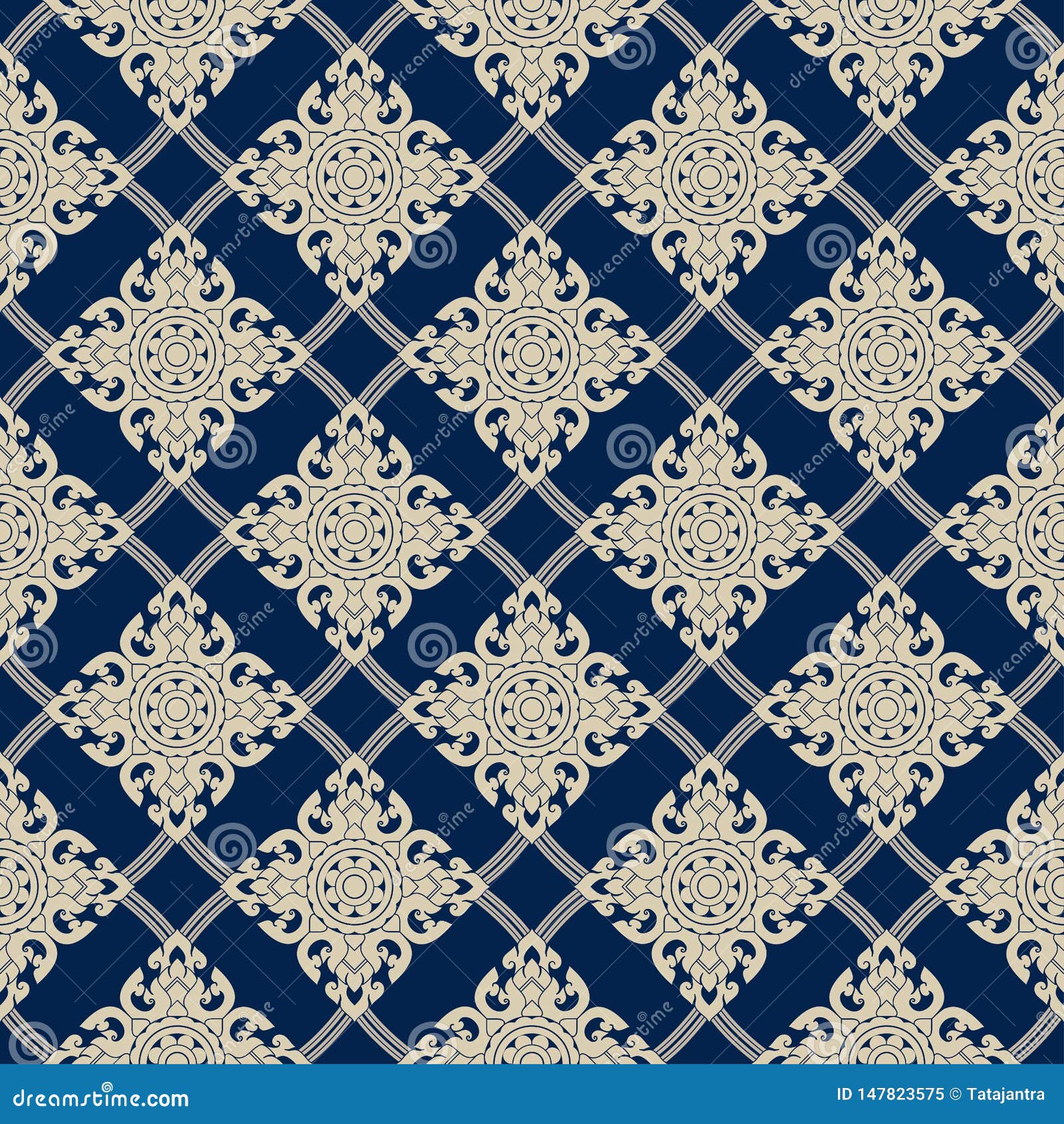Seamless Line Thai Gold Pattern on Blue Background, the Arts of ...