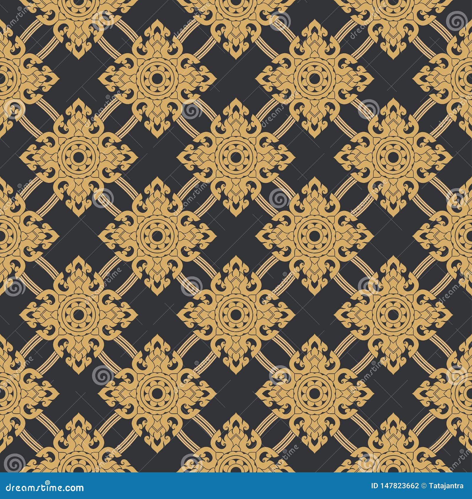 Seamless Line Thai Gold Pattern on Gray Background, the Arts of ...