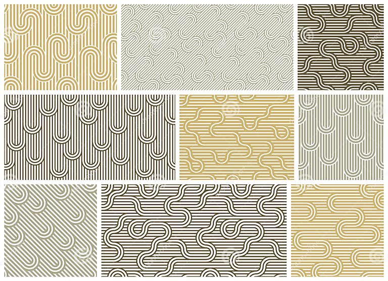 Seamless Lines Patterns Set, Stripy Geometric Vector Abstract Backgrounds Collection, Linear ...