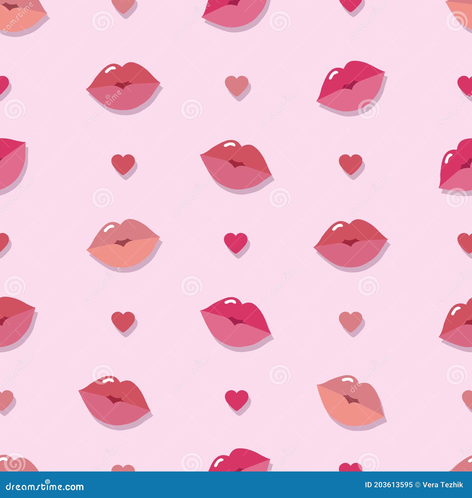 Seamless Lips Pattern on Pink Background. Lips, Mouth, Hearts Vector ...