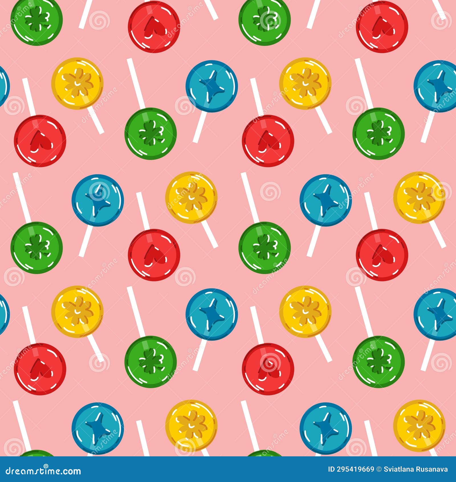 Seamless Lollipop Pattern on a Candy Stick, Hand-drawn Vector ...