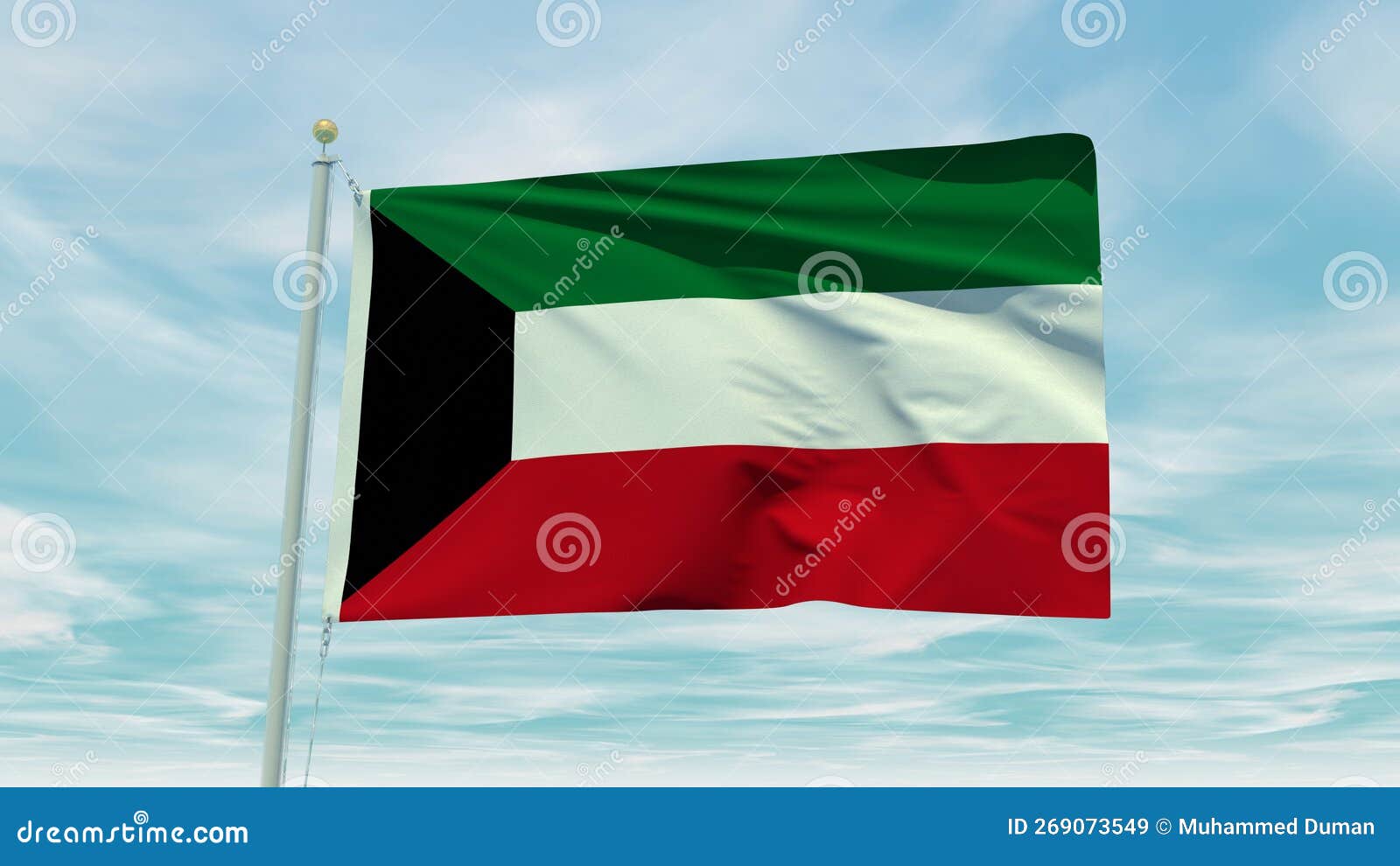 Seamless Loop Animation of the Kuwait Flag on a Blue Sky Background. 3D ...