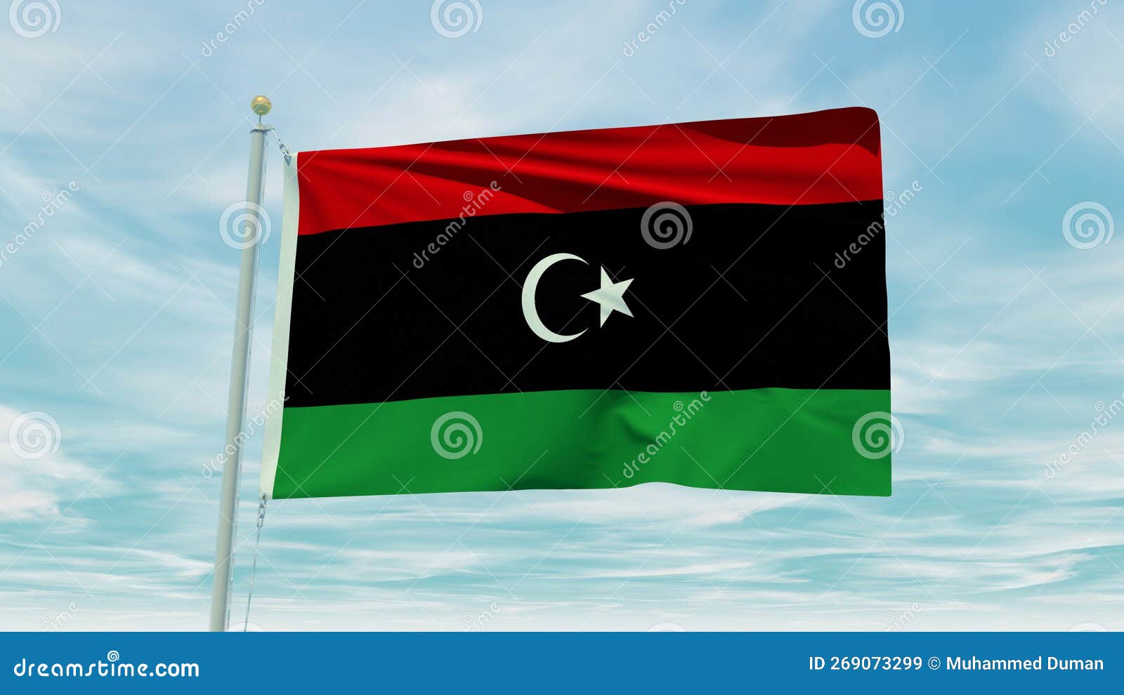 Seamless Loop Animation of the Libya Flag on a Blue Sky Background. 3D ...
