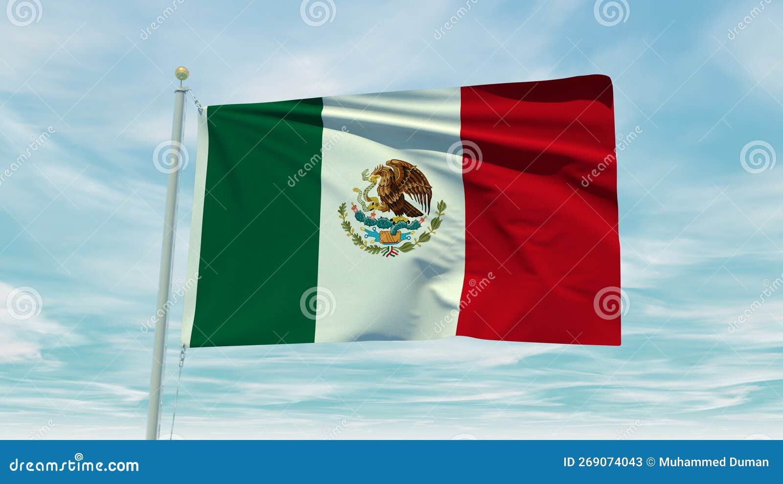 Seamless Loop Animation of the Mexico Flag on a Blue Sky Background. 3D ...