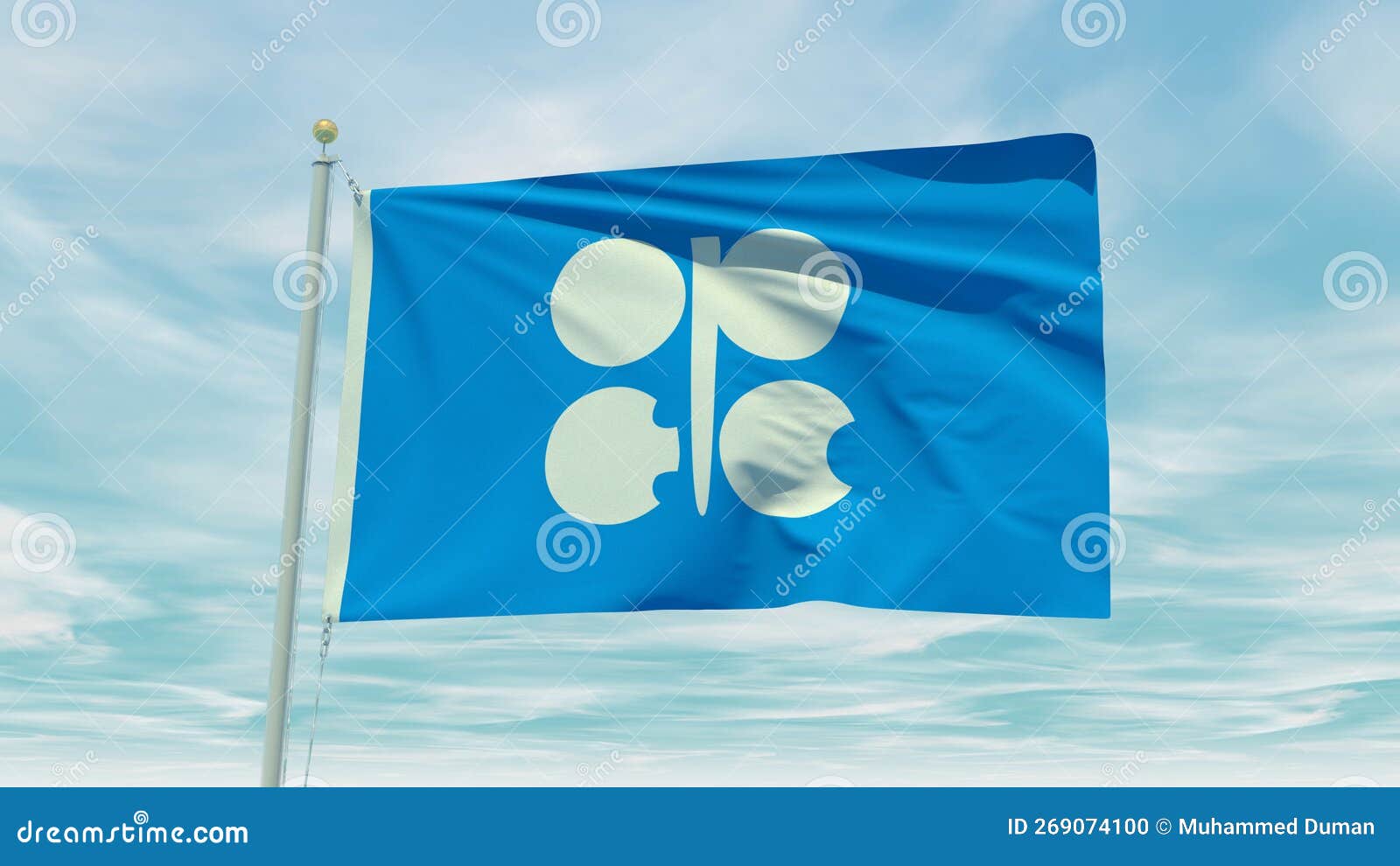 Seamless Loop Animation of the OPEC Flag on a Blue Sky Background. 3D ...