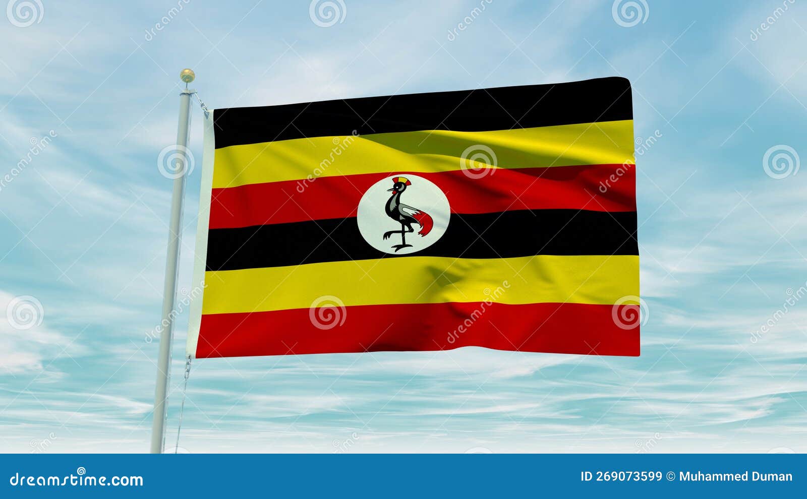 Seamless Loop Animation of the Uganda Flag on a Blue Sky Background. 3D ...