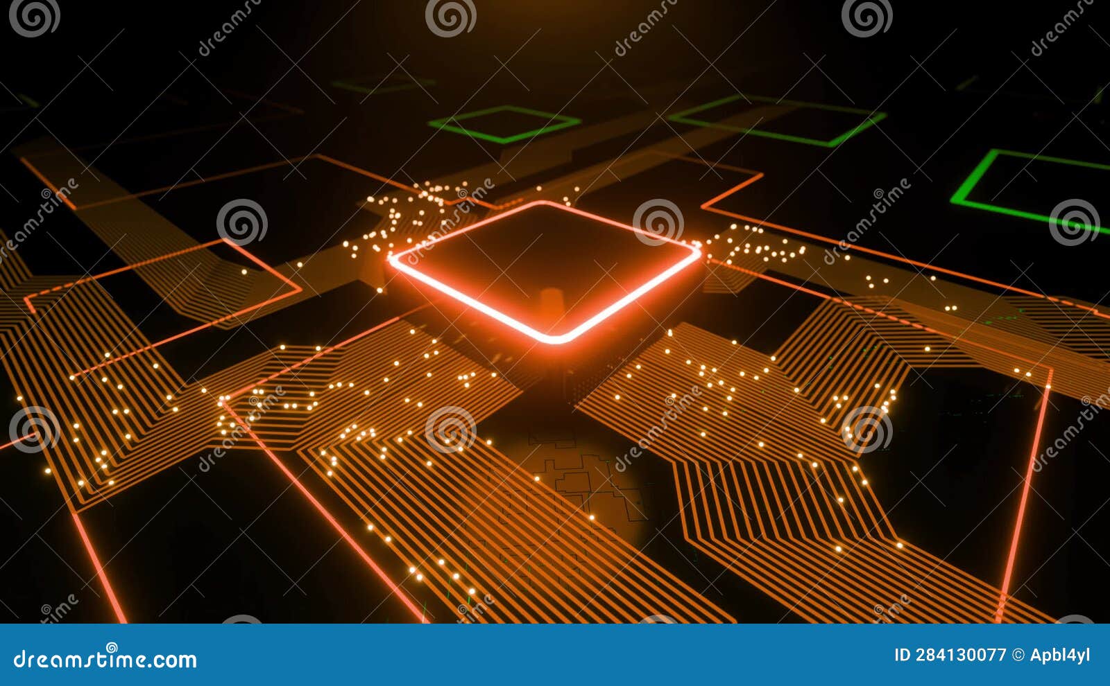 Seamless Loop High Tech CPU Processing Data 3D Animation. Signals from ...