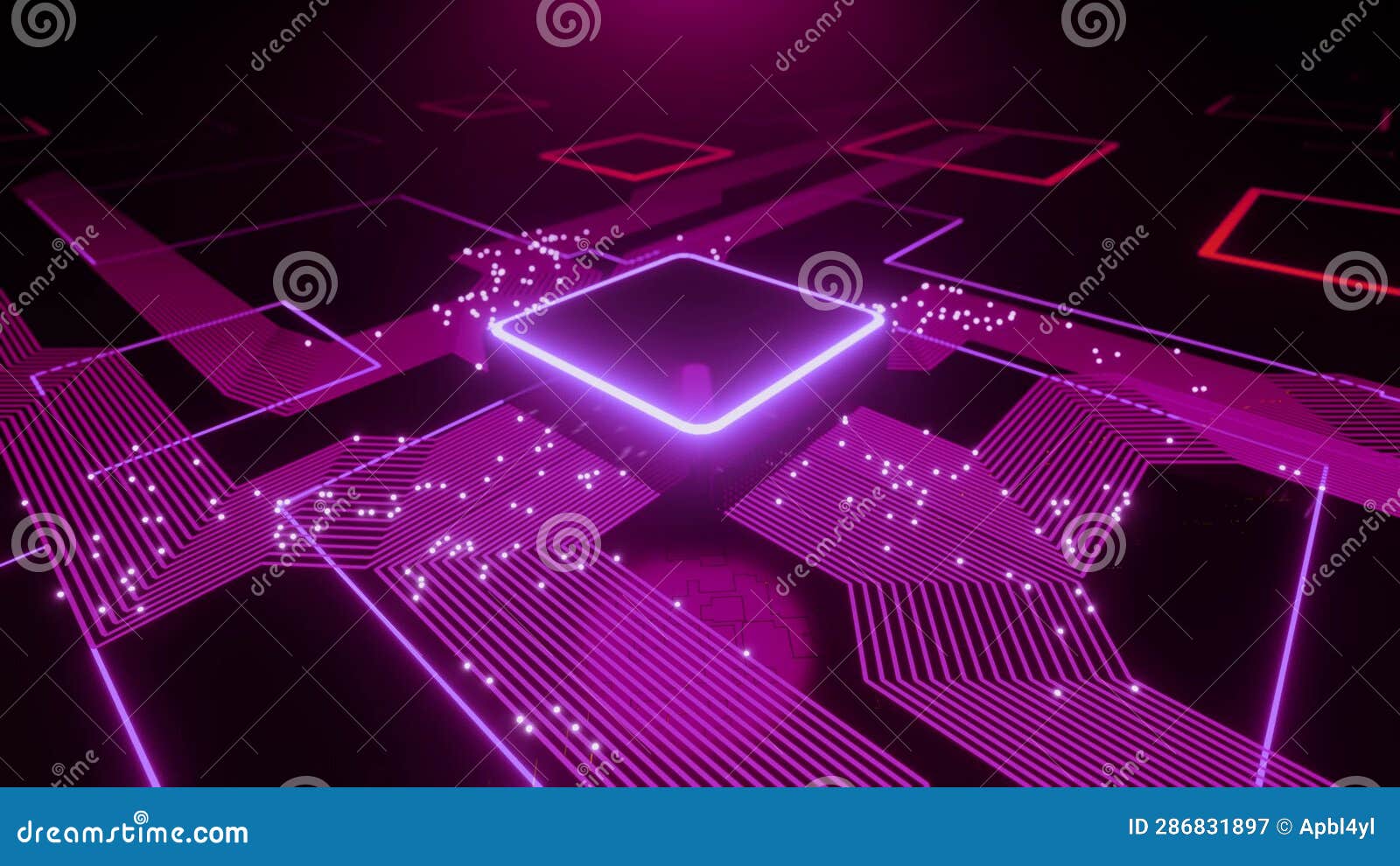 Seamless Loop High Tech CPU Processing Data 3D Animation. Signals from the Chip are Flowing ...