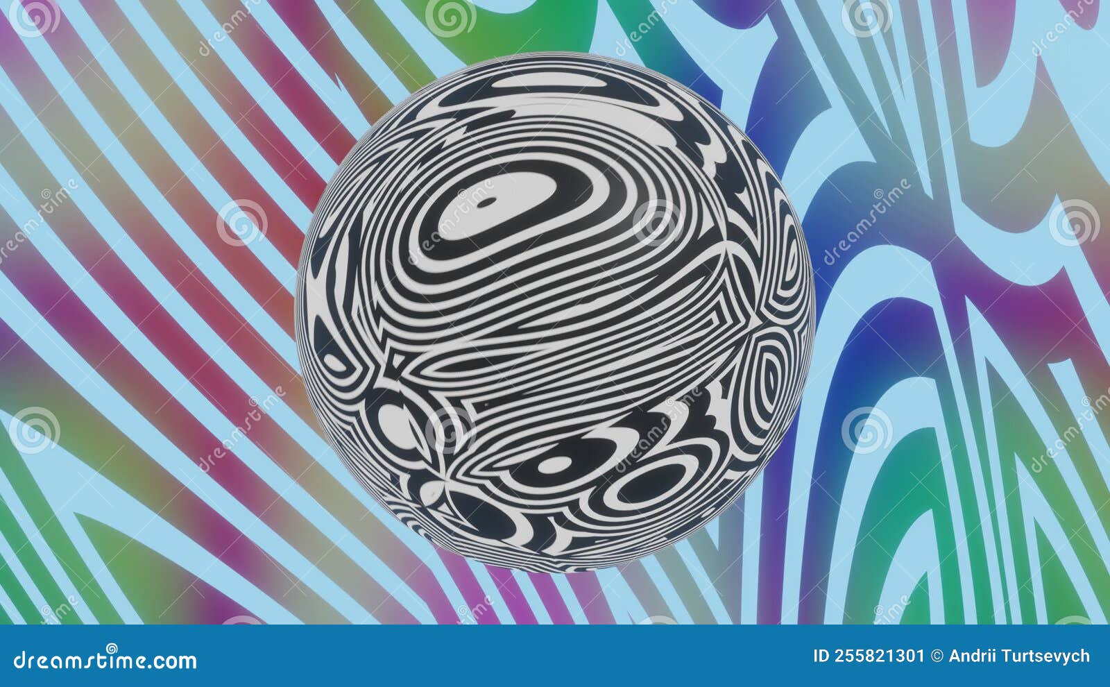Seamless Loop Psychedelic Motion. Hypnotic Sphere on Patterned Warped ...