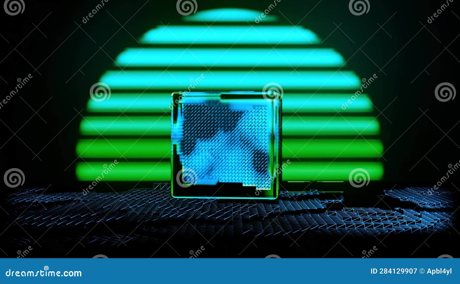 Seamless Loop Retro Wave Style Rotating Cube and Grid. Abstract ...