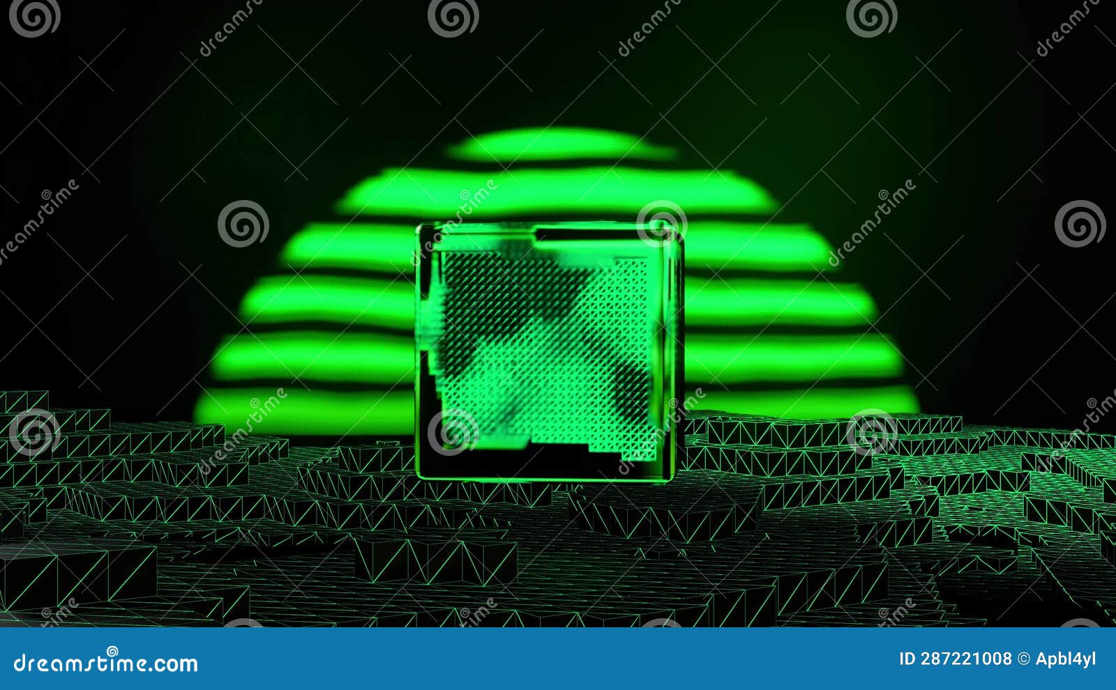 Seamless Loop Retro Wave Style Rotating Cube and Grid. Abstract ...