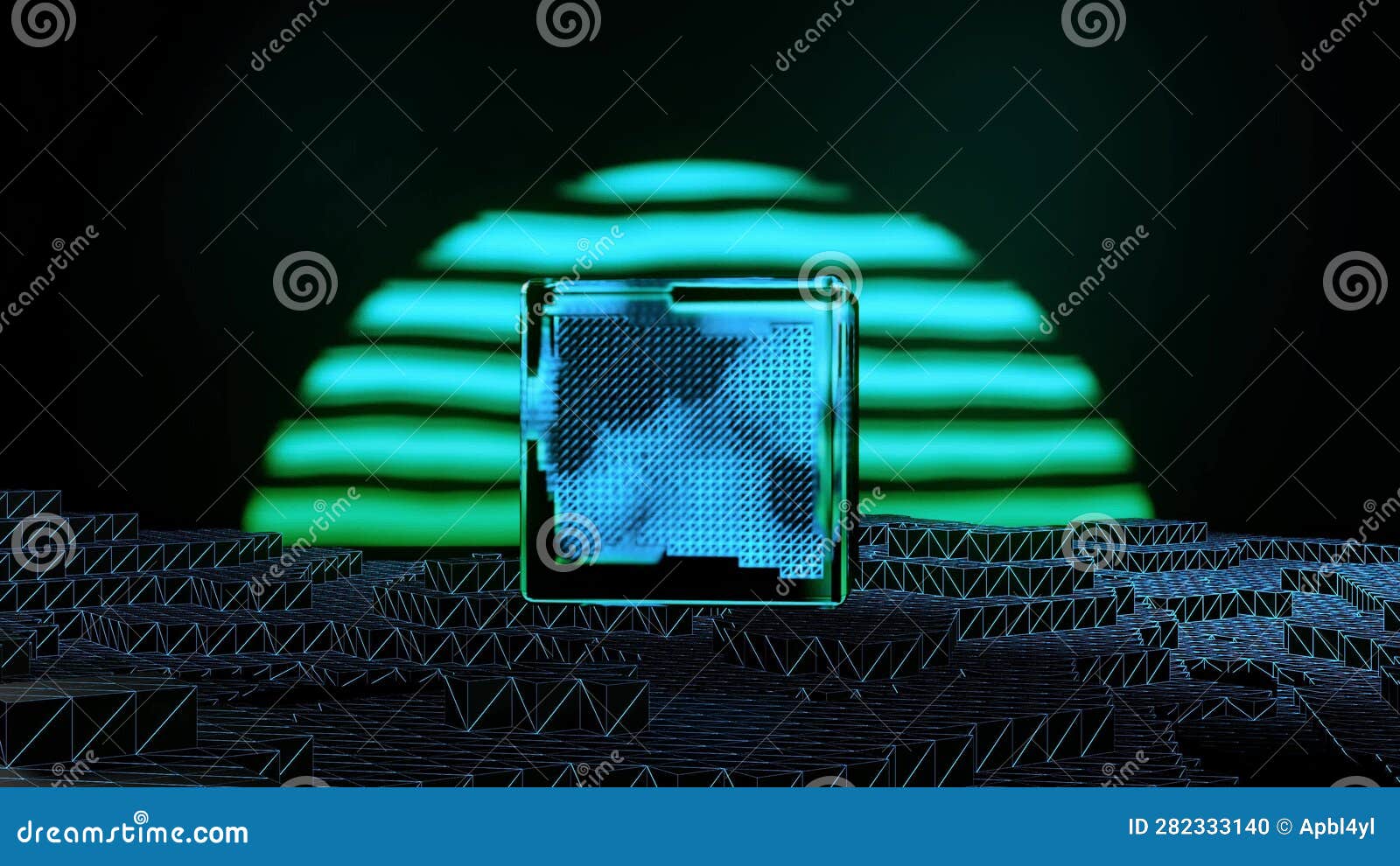 Seamless Loop Retro Wave Style Rotating Cube and Grid. Abstract ...