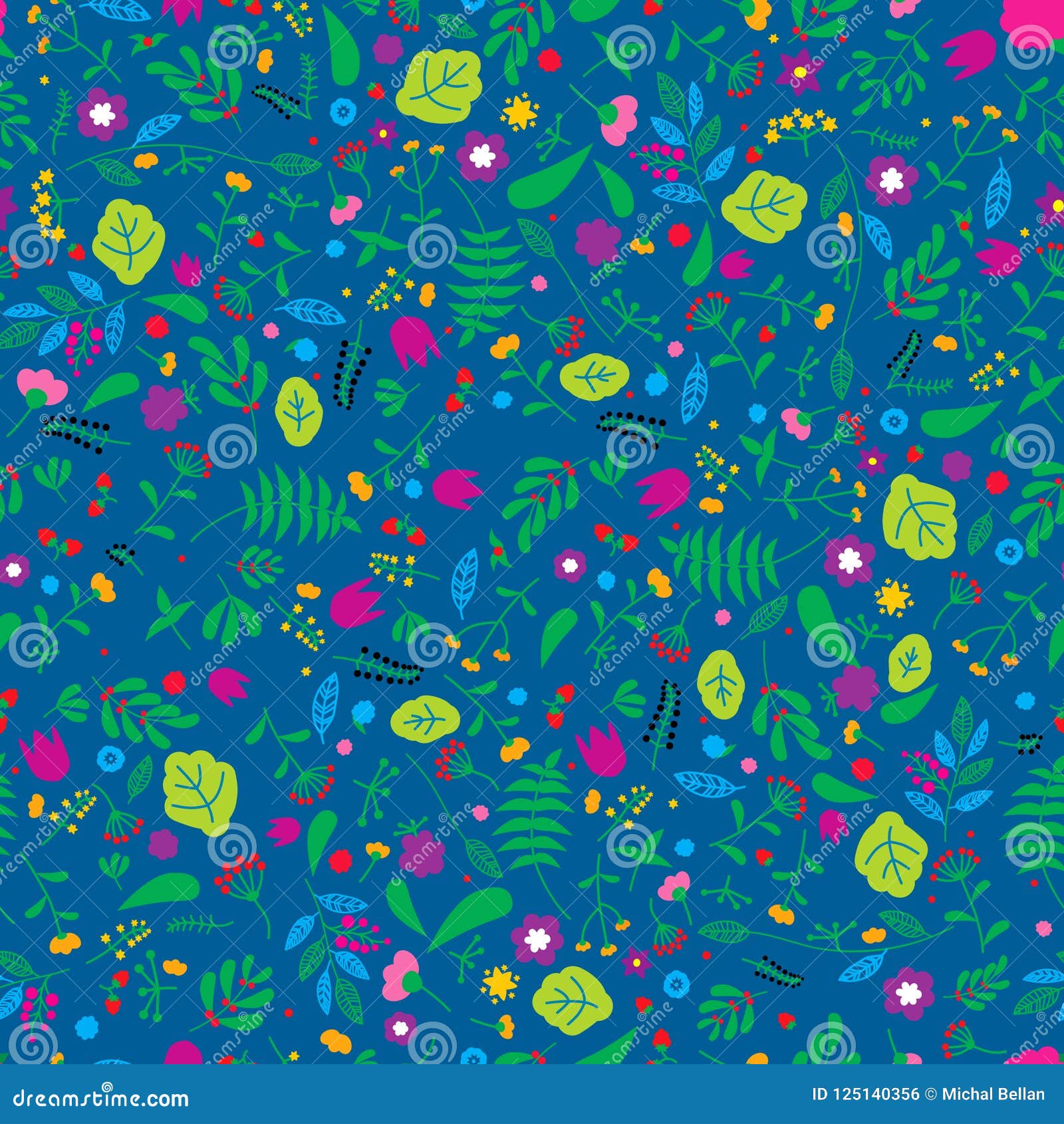 Seamless Loral Pattern with Blue Background. Retro Nature Flower ...