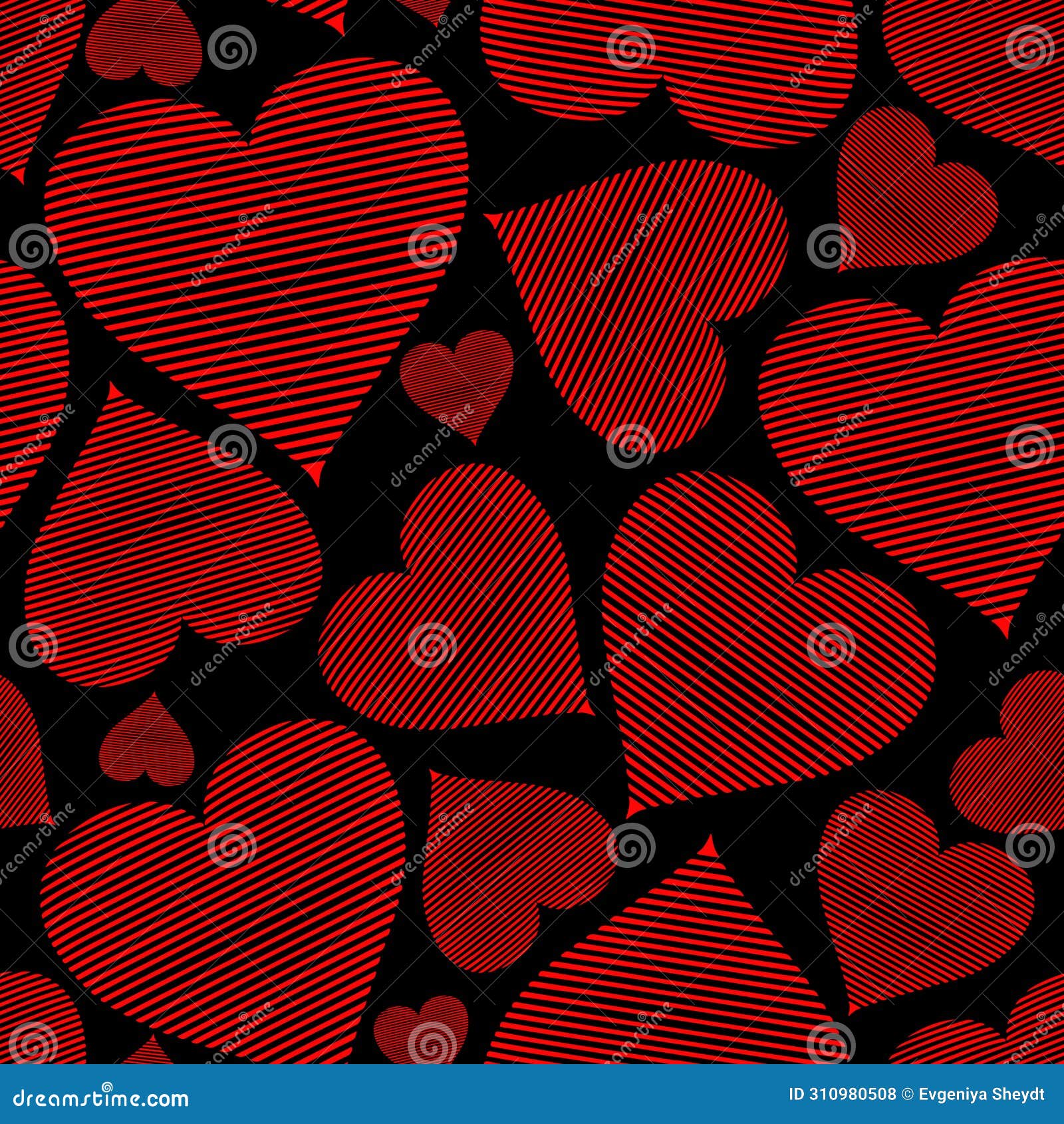 Seamless Love Pattern with Red Hearts on Black Background Stock ...