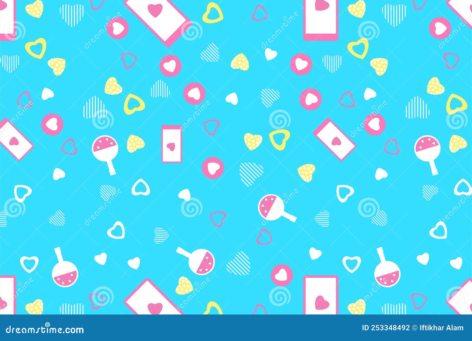 Seamless Love Pattern Vector on a Blue Background. Abstract Element ...