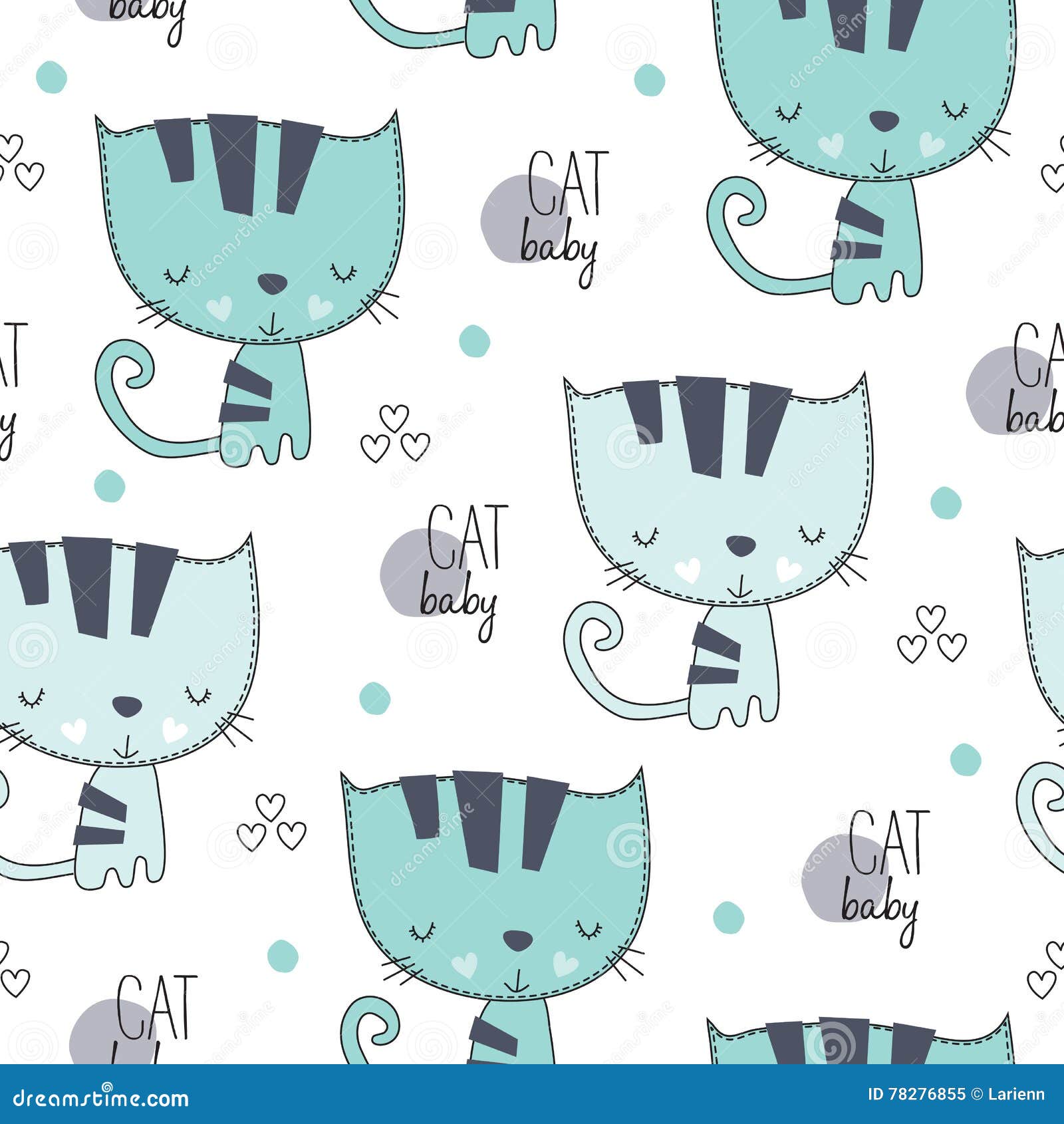 Seamless Lovely Cute Cat Pattern Vector Illustration Stock Vector ...