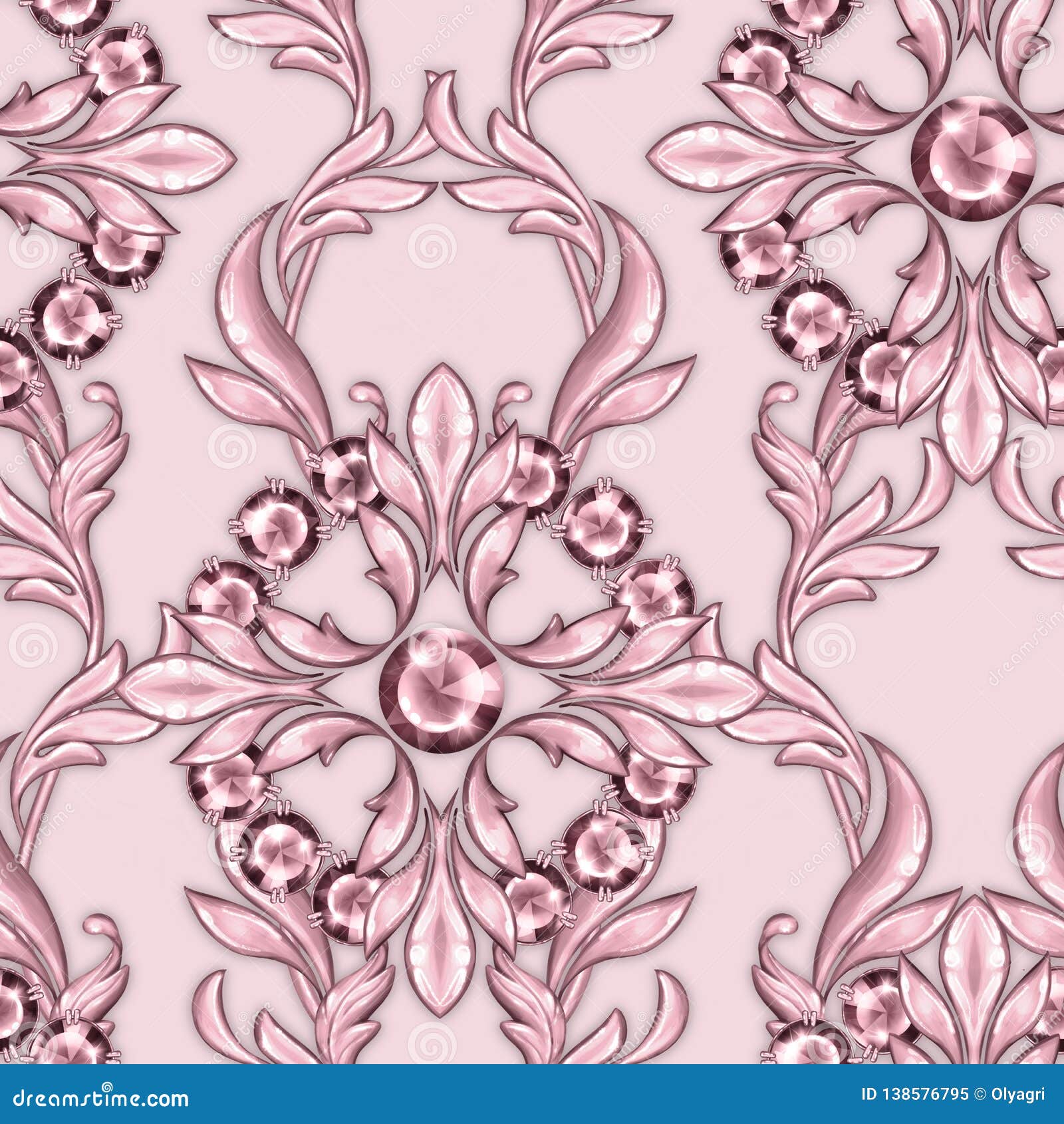 Seamless Luxury Pink Baroque Pattern with Gems Stock Illustration ...