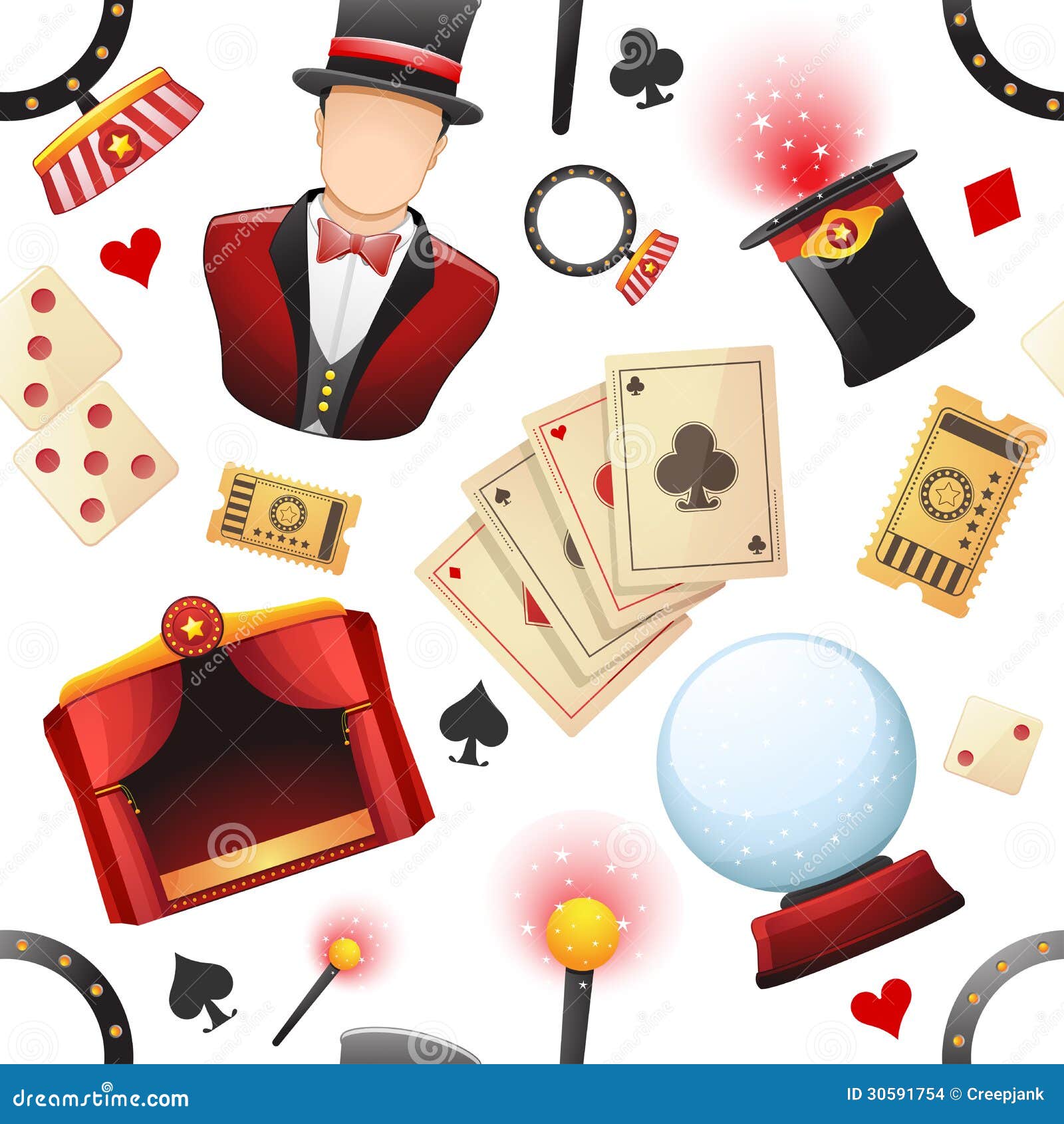 Seamless Magic Icon Pattern Stock Illustration - Illustration of ticket ...