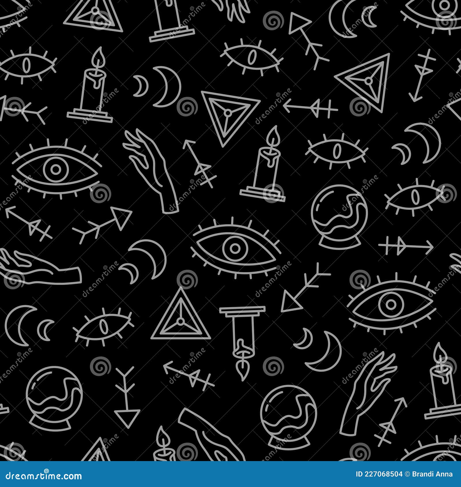 Seamless Magic Pattern Grey Decorative Boho Style Elements, Esoteric ...