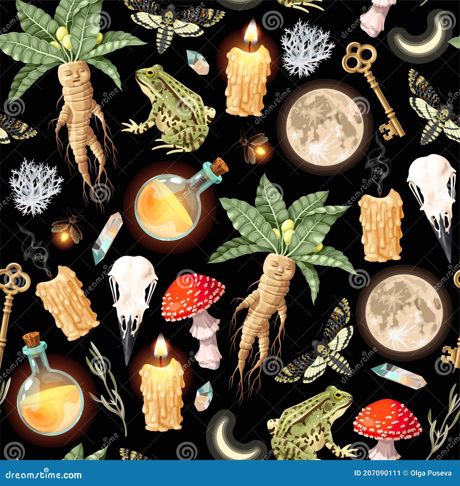 Seamless Magic Pattern. Magic Snitch, Flying Broom And Boiling Potion ...