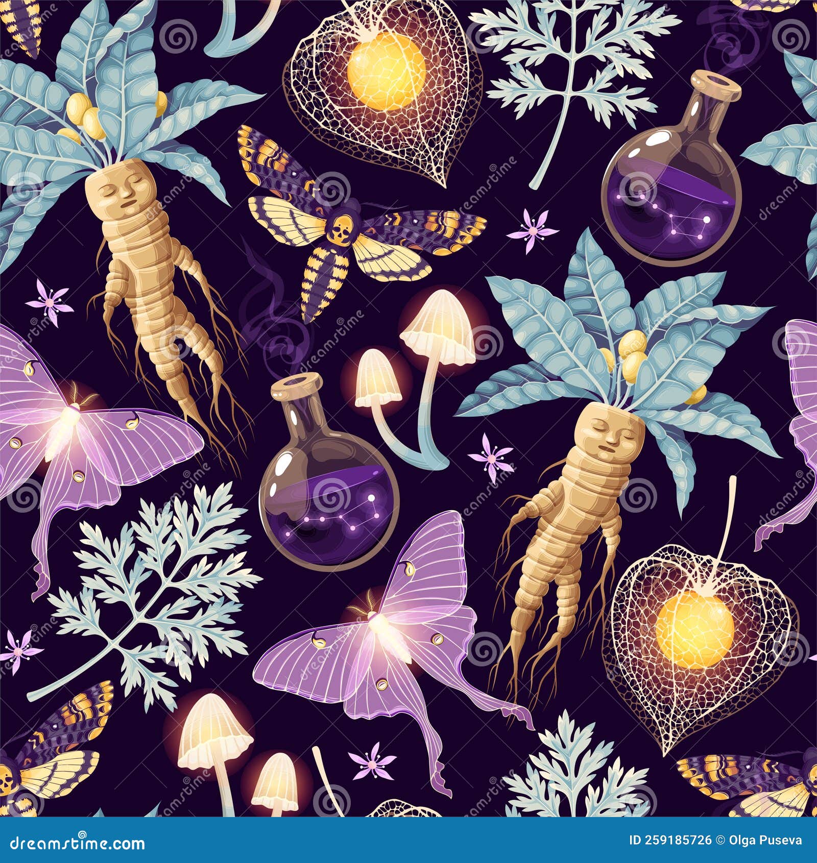 Seamless Magic Pattern with Supply for Witchcraft Stock Vector ...