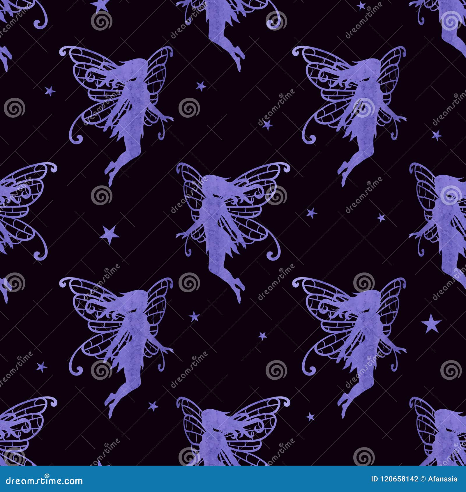 Seamless Magical Pattern with Watercolor Purple Fairy and Stars. Stock ... Seamless Magical Pattern with Watercolor Purple Fairy and Stars. Stock ...