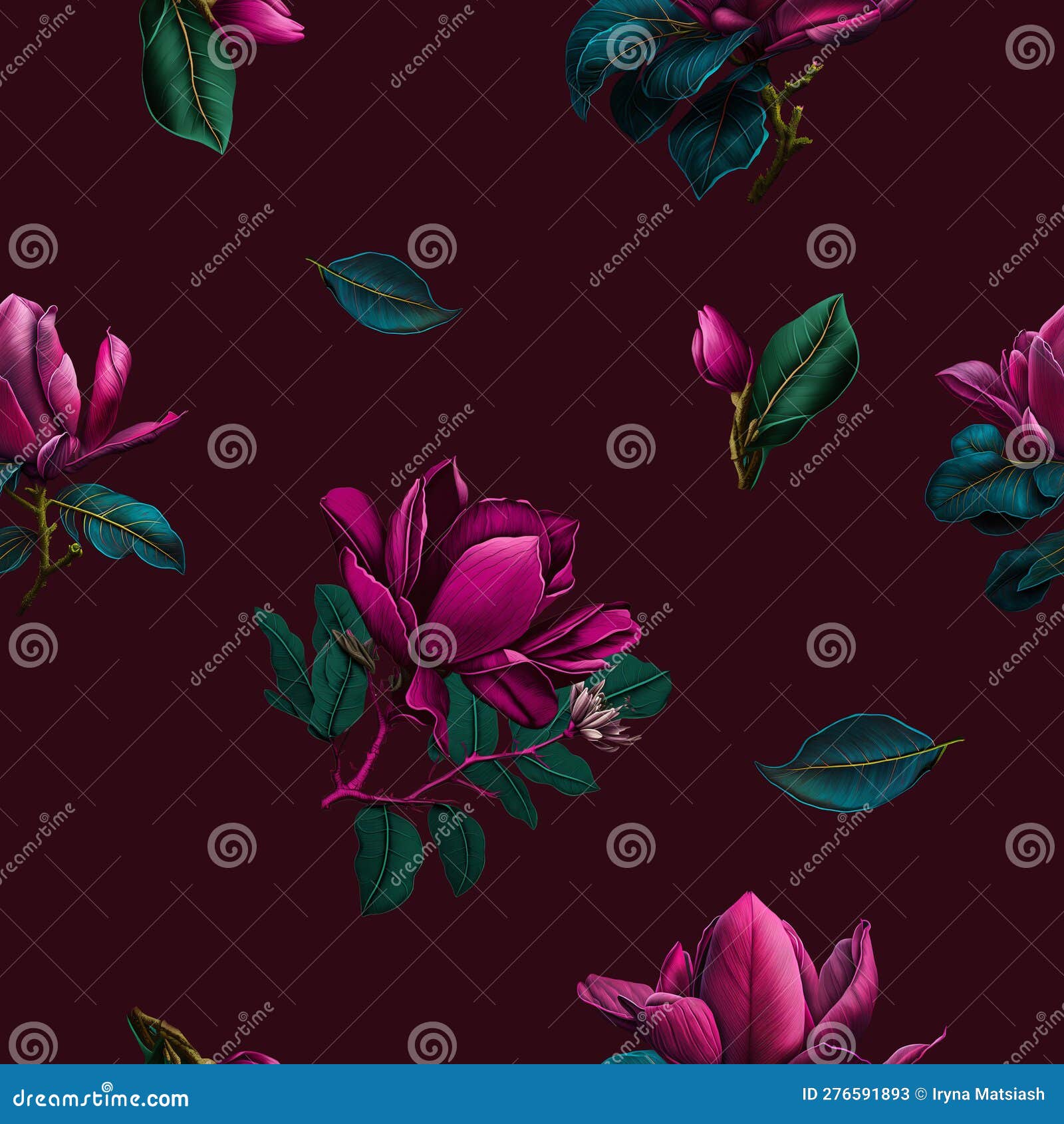 Seamless Magnolia Pattern Design. Stock Illustration - Illustration of ...