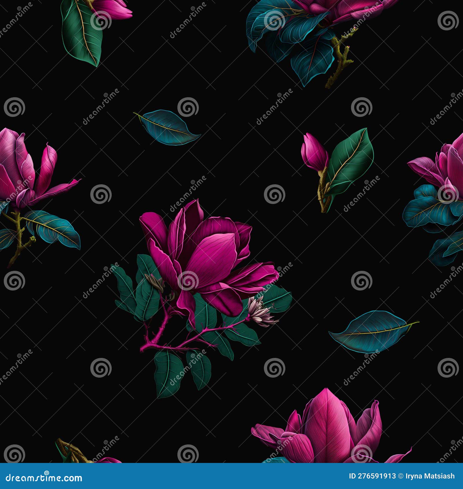 Seamless Magnolia Pattern Design. Stock Illustration - Illustration of ...
