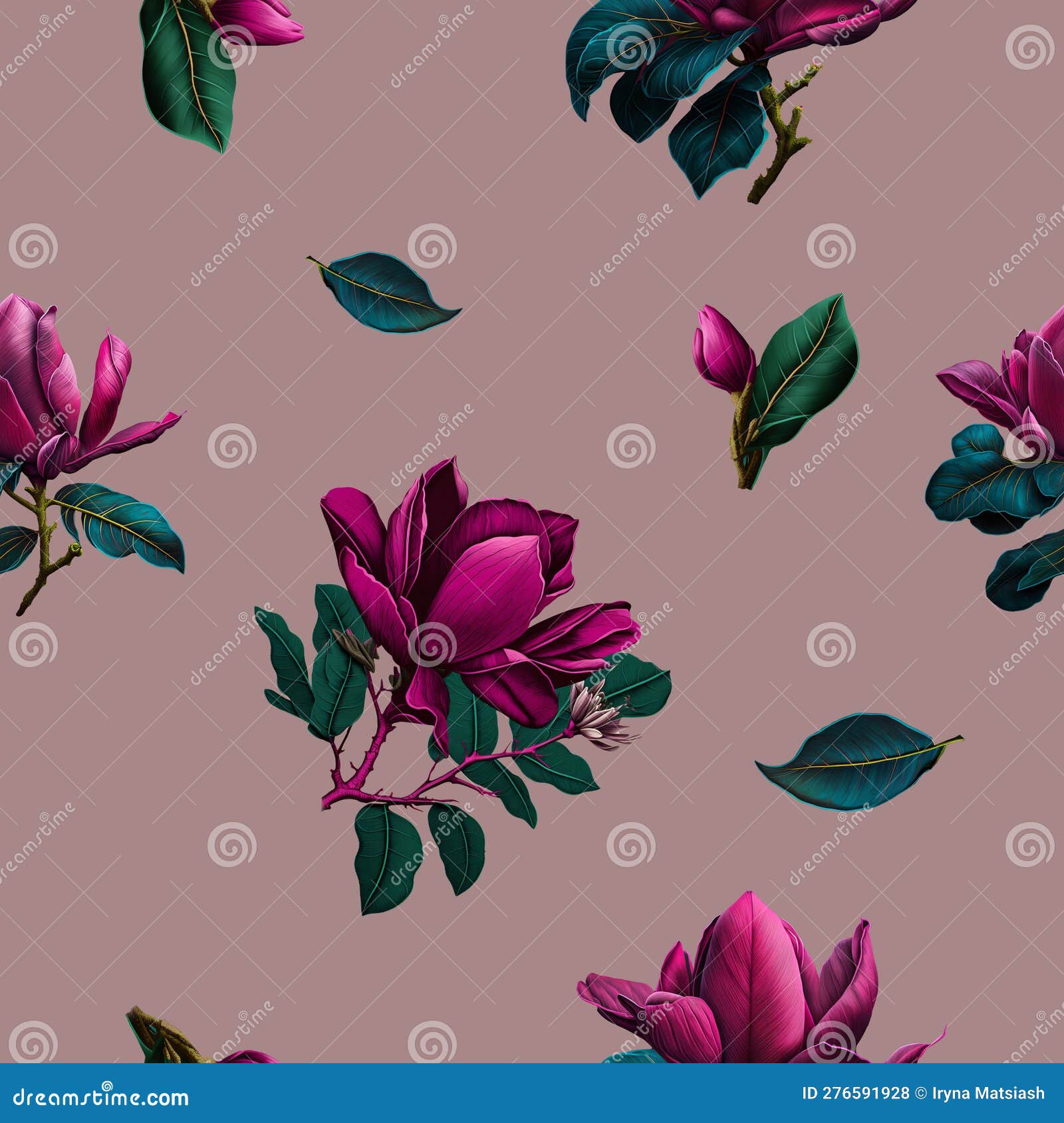 Seamless Magnolia Pattern Design. Stock Illustration - Illustration of ...