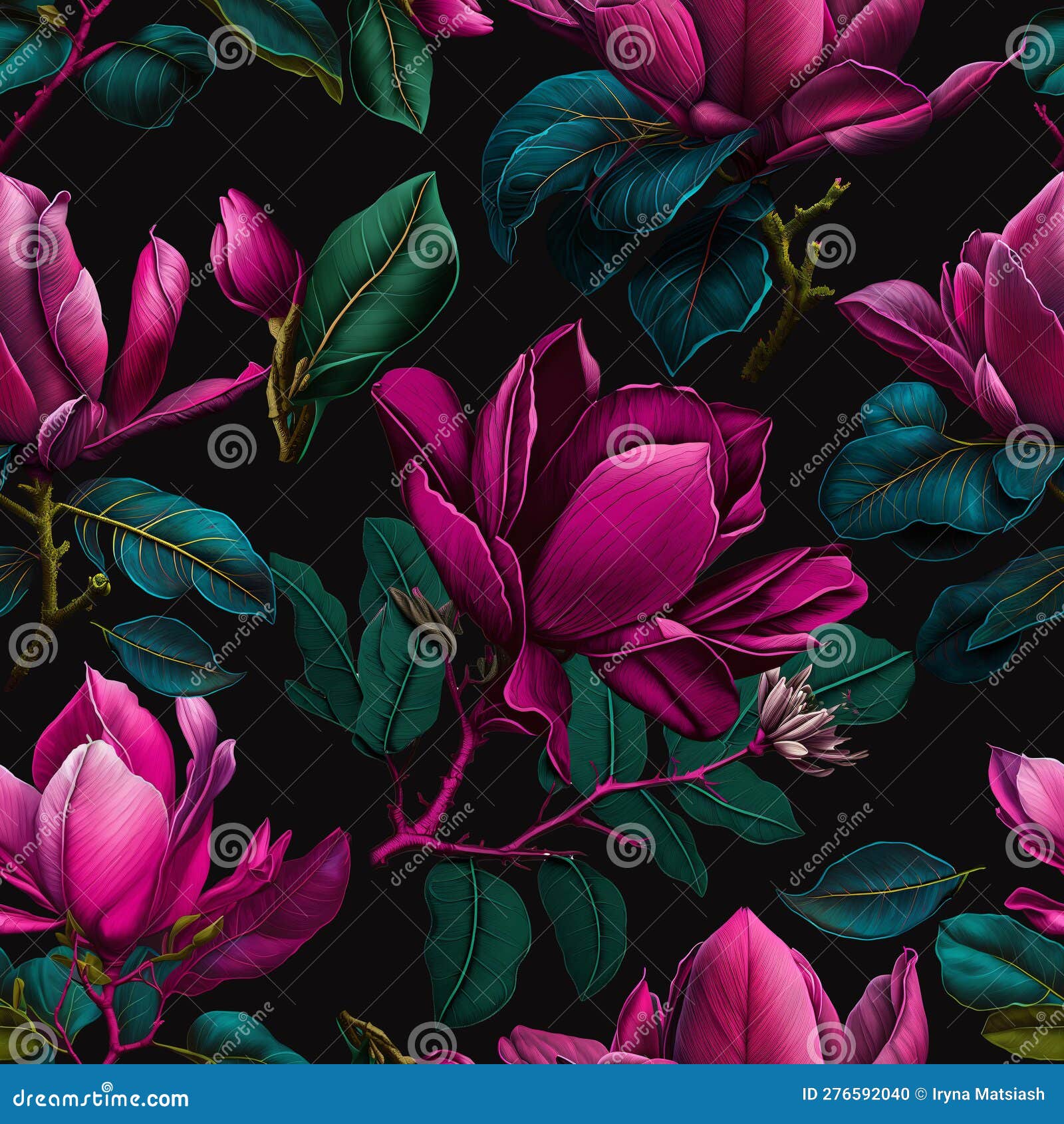 Seamless Magnolia Pattern Design. Stock Illustration - Illustration of ...