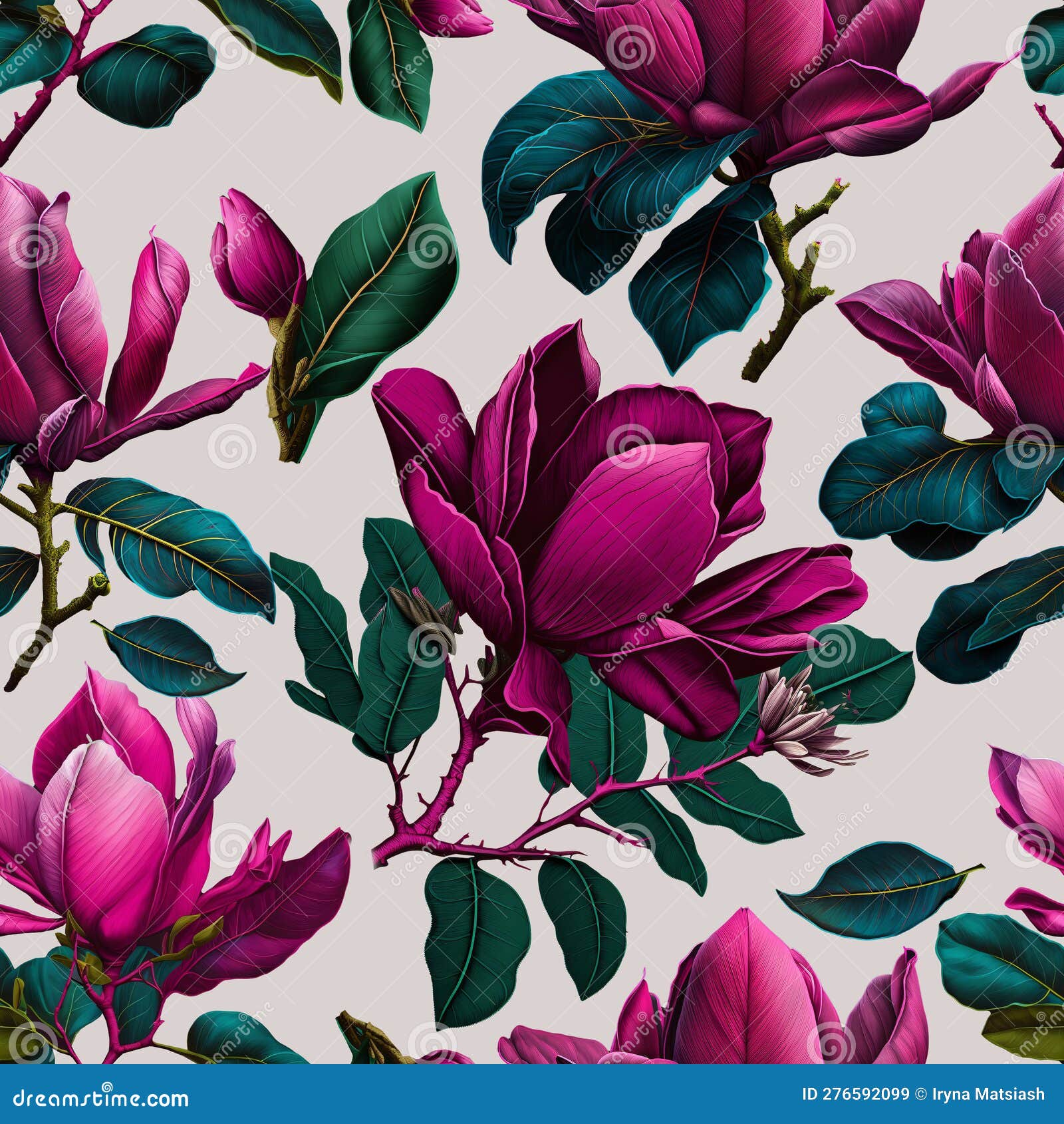 Seamless Magnolia Pattern Design. Stock Illustration - Illustration of ...