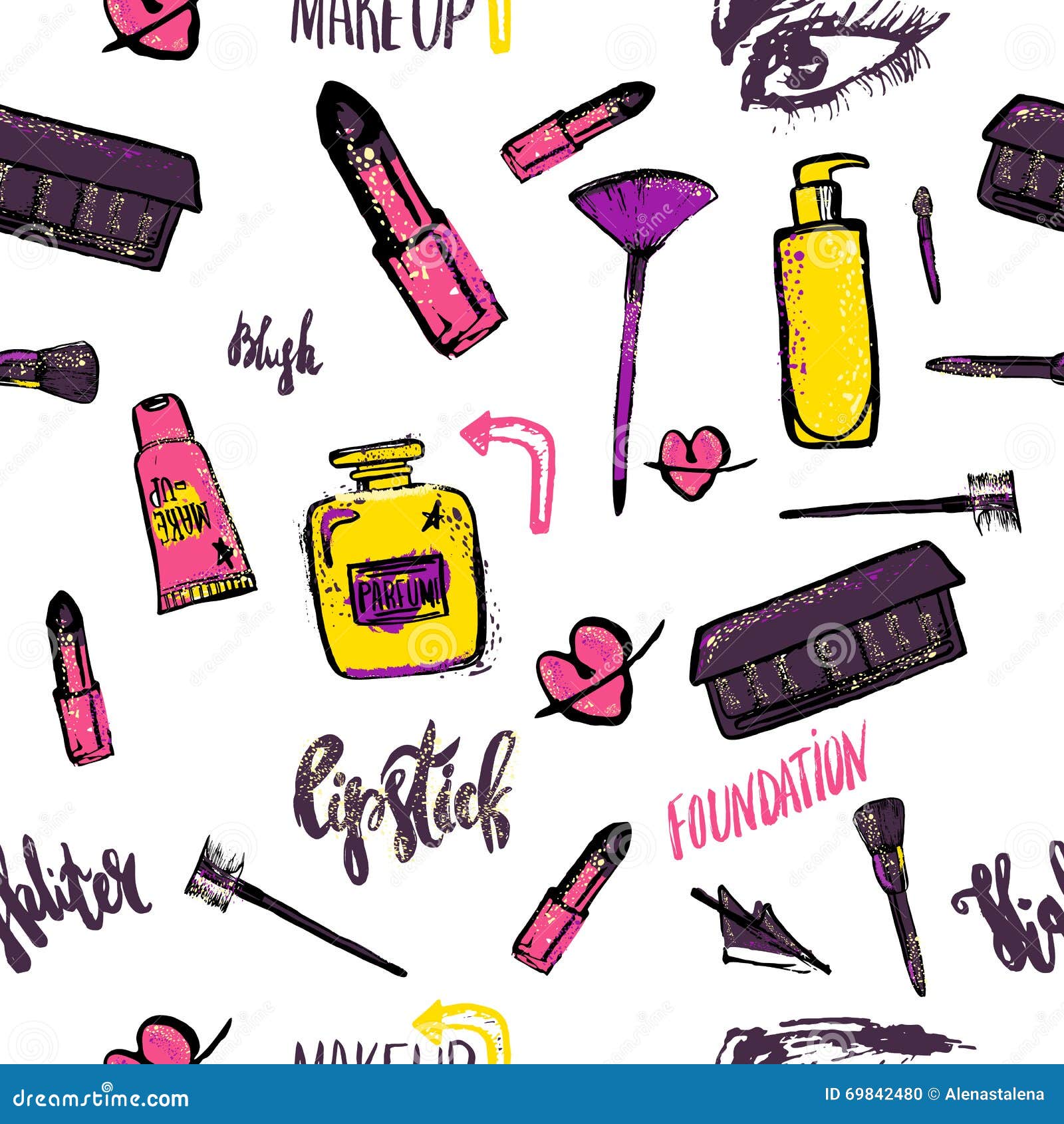 Seamless Makeup Pattern. Glamorous Makeup Pattern with Nail Polish and ...