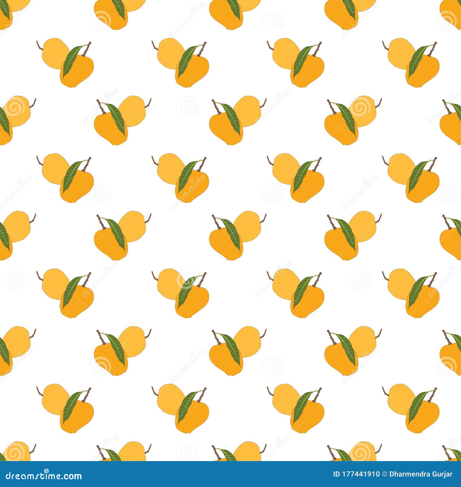 Seamless Mango Pattern with Leaves on White Background. Ripe Mango ...