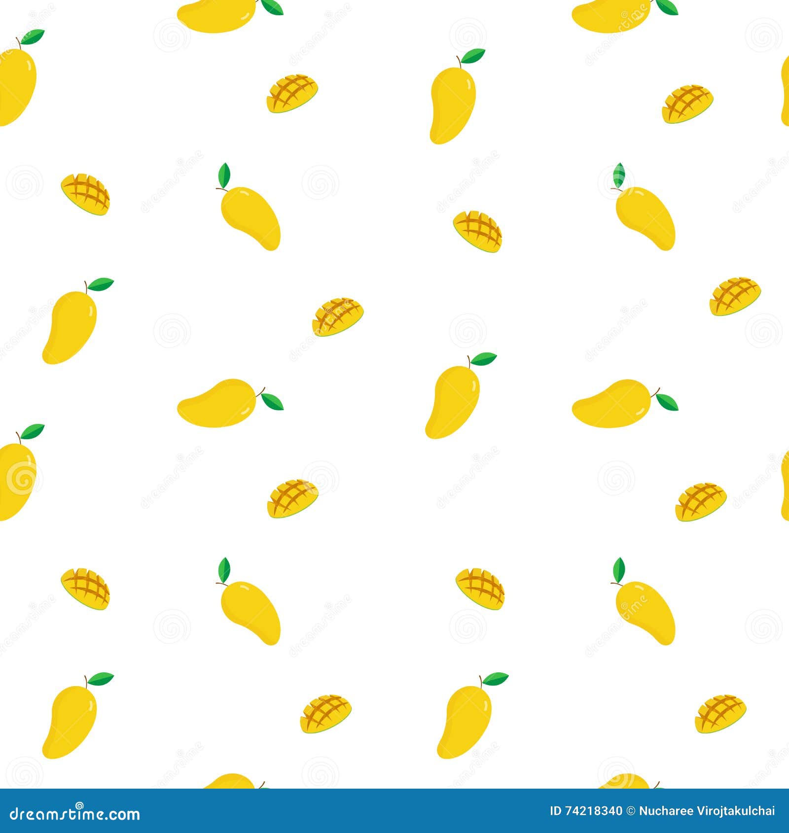 Mango Pattern With Many Mangoes And Green Leaves On White Or ...