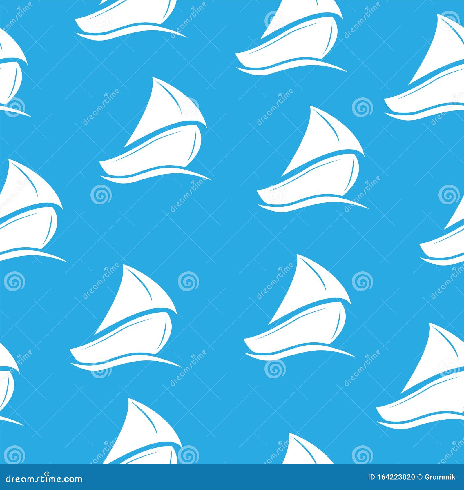 Seamless Marine Background With Yacht Under Sail For For Textiles ...
