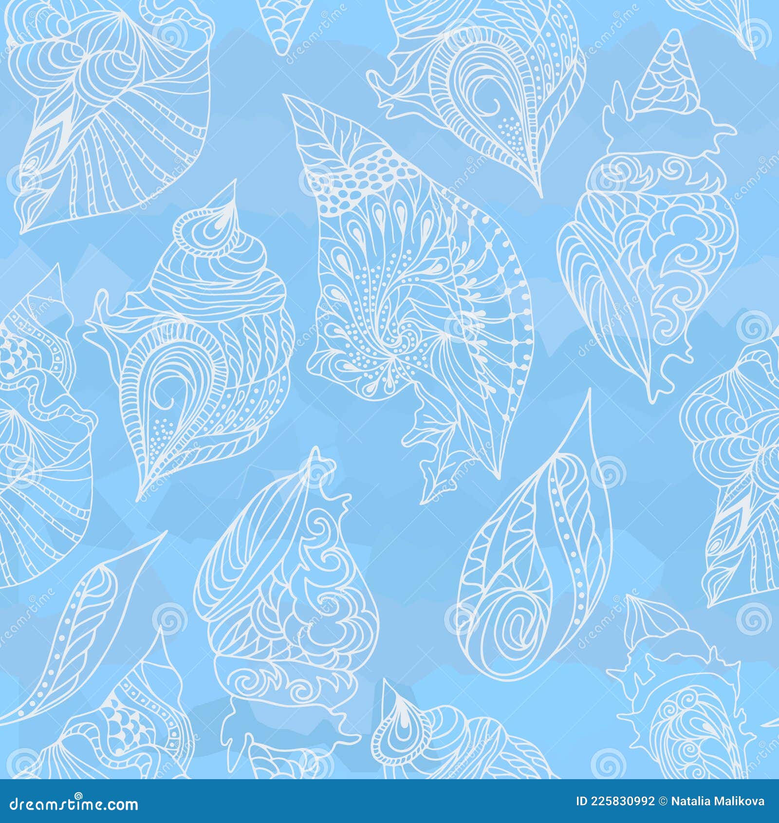 Seamless Marine Blue Sea Shell Pattern Stock Vector - Illustration of ...