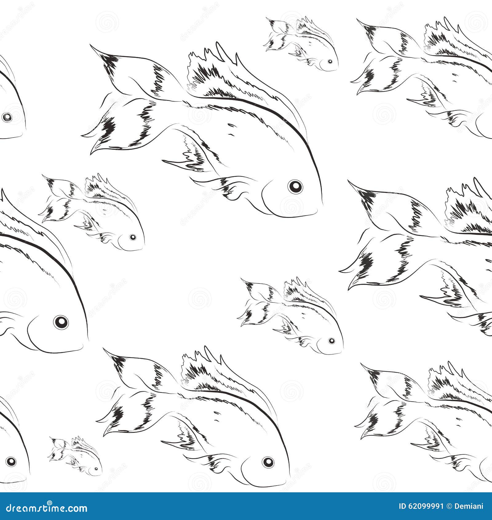 Seamless Marine Fish. Monochrome Stock Vector - Illustration of shower ...