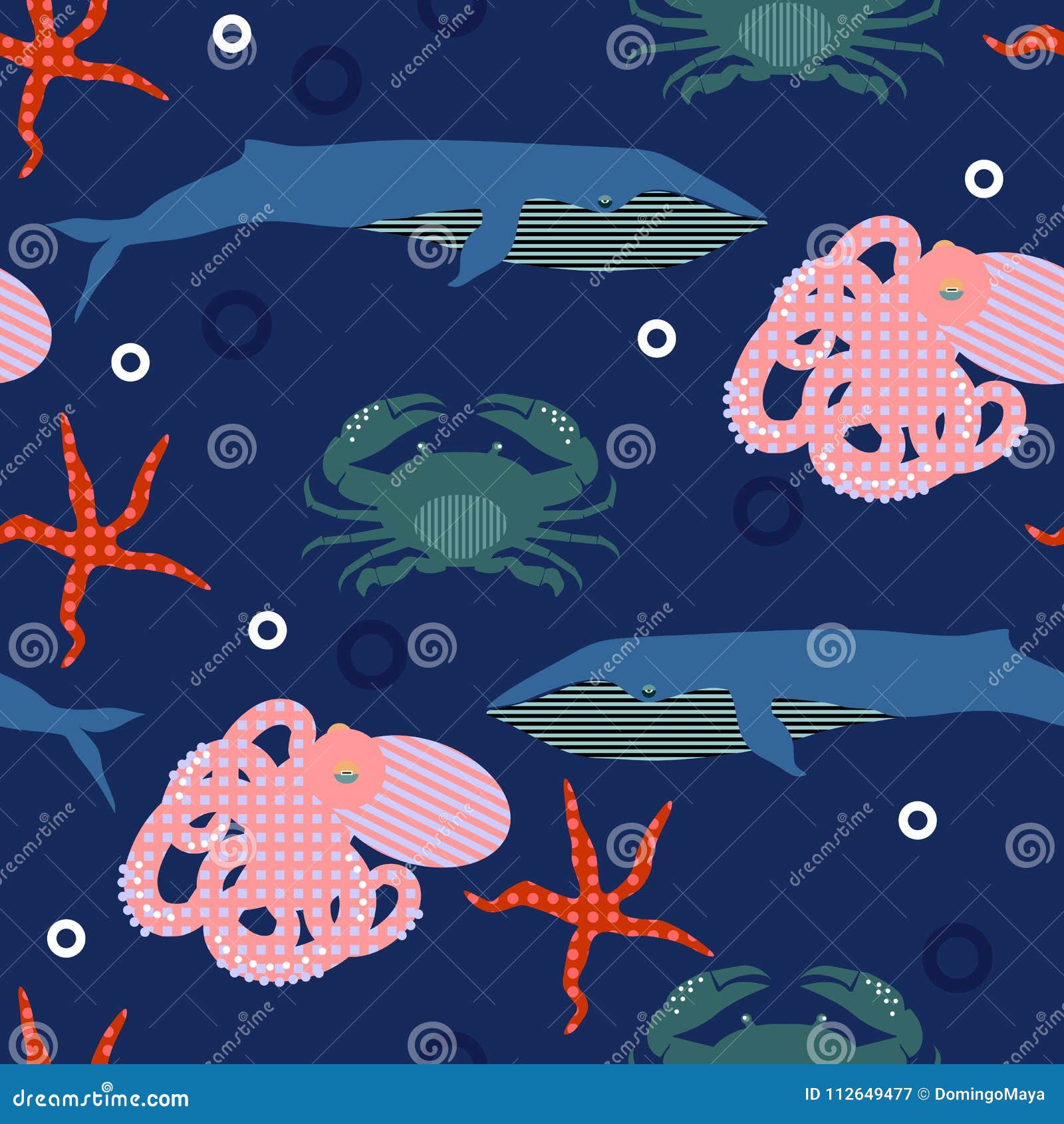 Seamless Marine Pattern. Background with Marine Animals Stock Vector ...