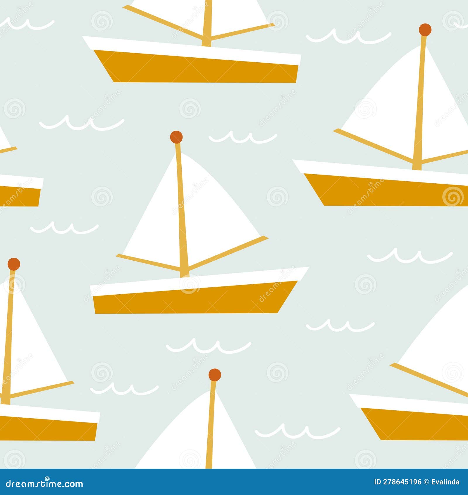 Seamless Marine Pattern with Boat and Waves. Vector Illustration Stock Vector - Illustration of ...