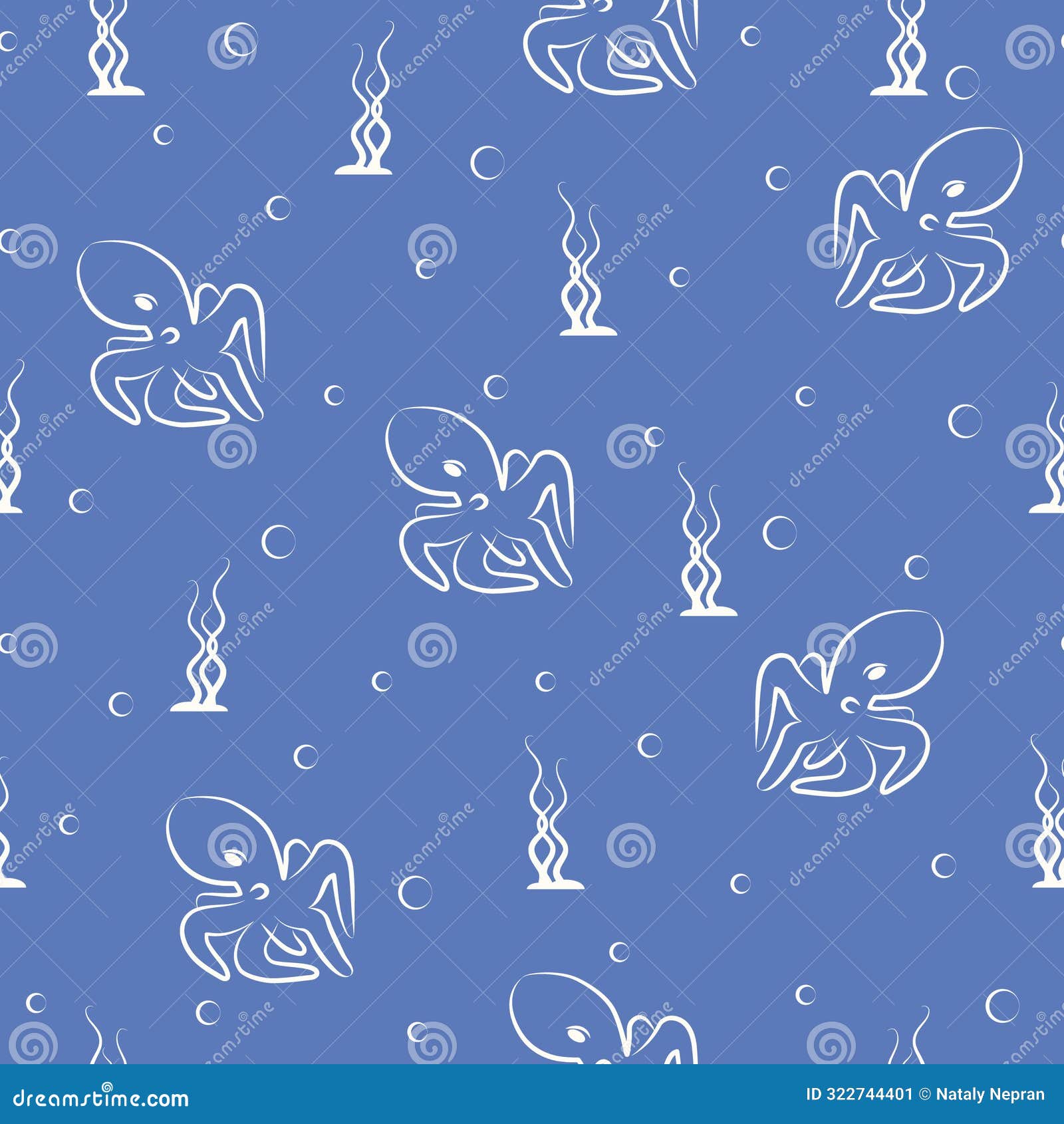 Seamless Marine Pattern with Octopus and Seaweed. Pattern Background ...