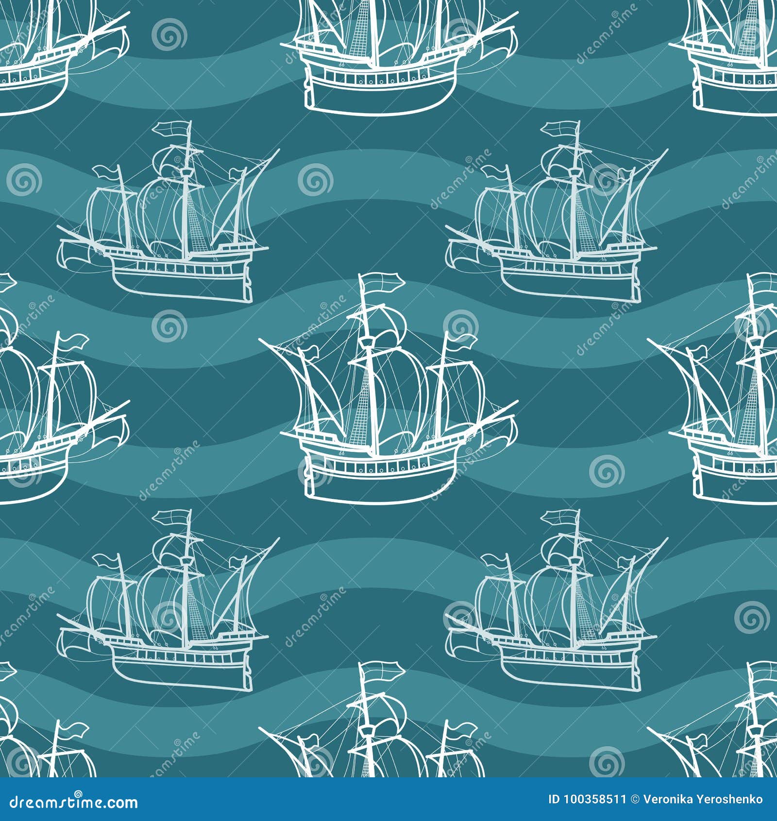 Seamless Marine Pattern with Sailing Ships. Stock Vector - Illustration ...