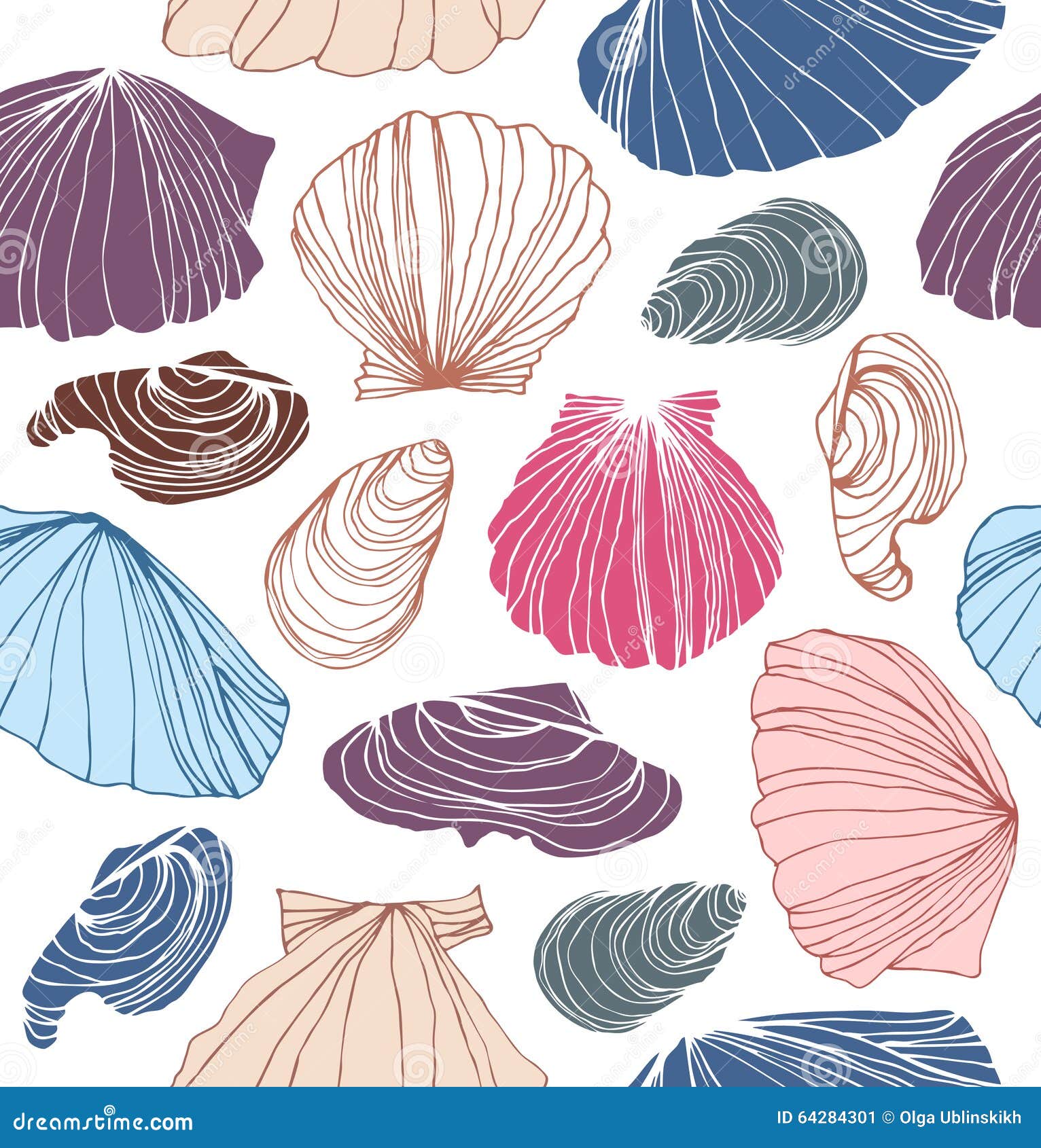 Seamless Marine Pattern with Shells. Beautiful Graphic Background with ...