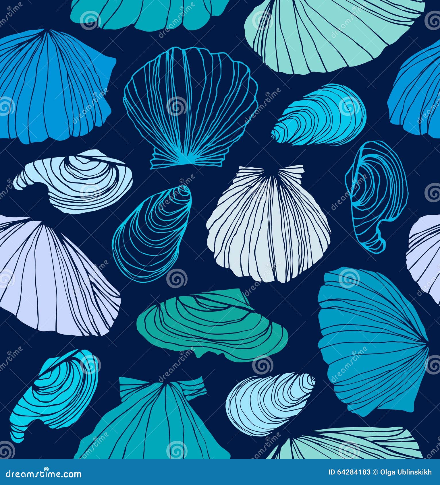 Seamless Marine Pattern with Shells. Stock Vector - Illustration of ...