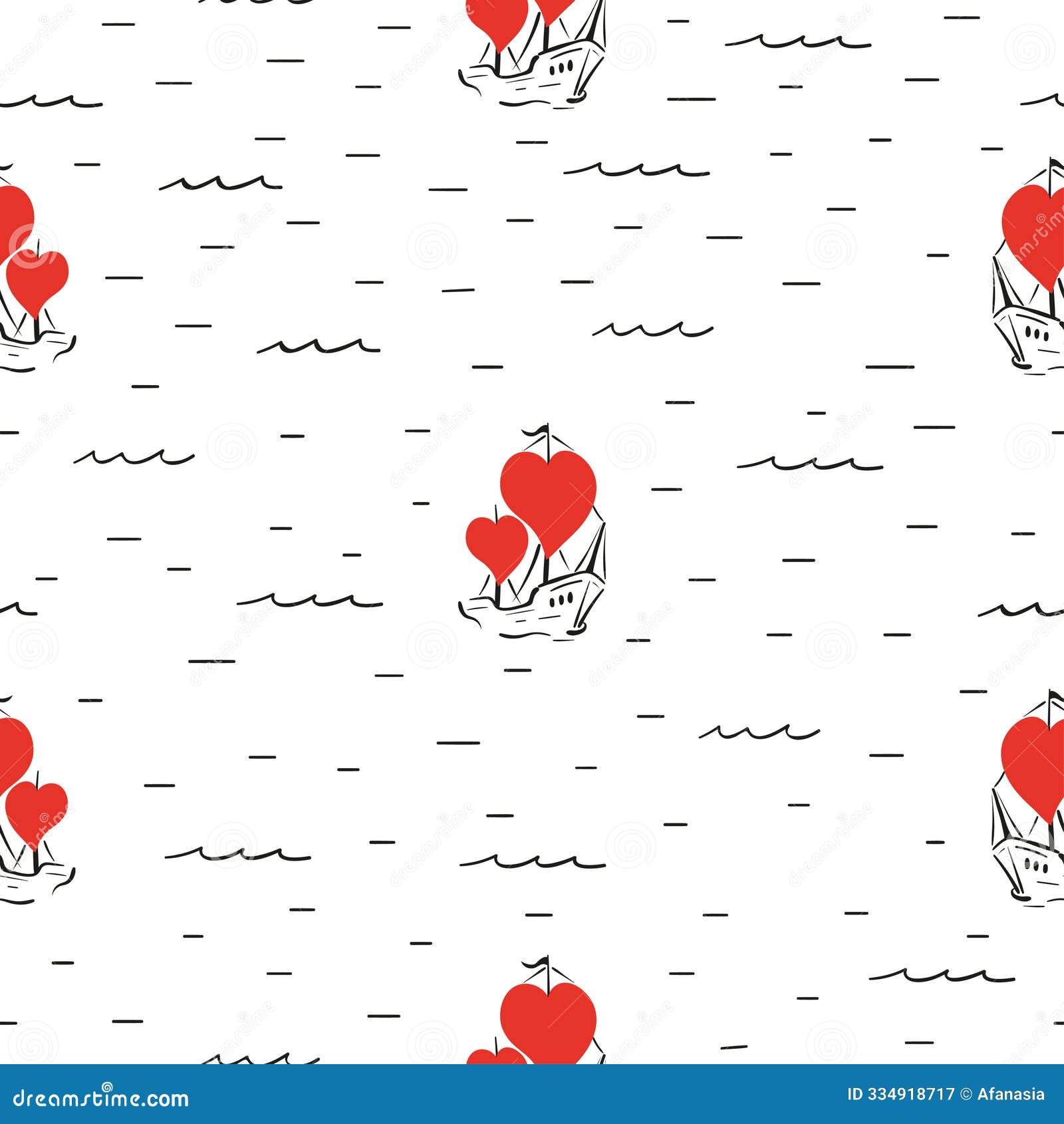 Seamless Marine Pattern with Ships and Heart Sails. Love Concept Stock ...